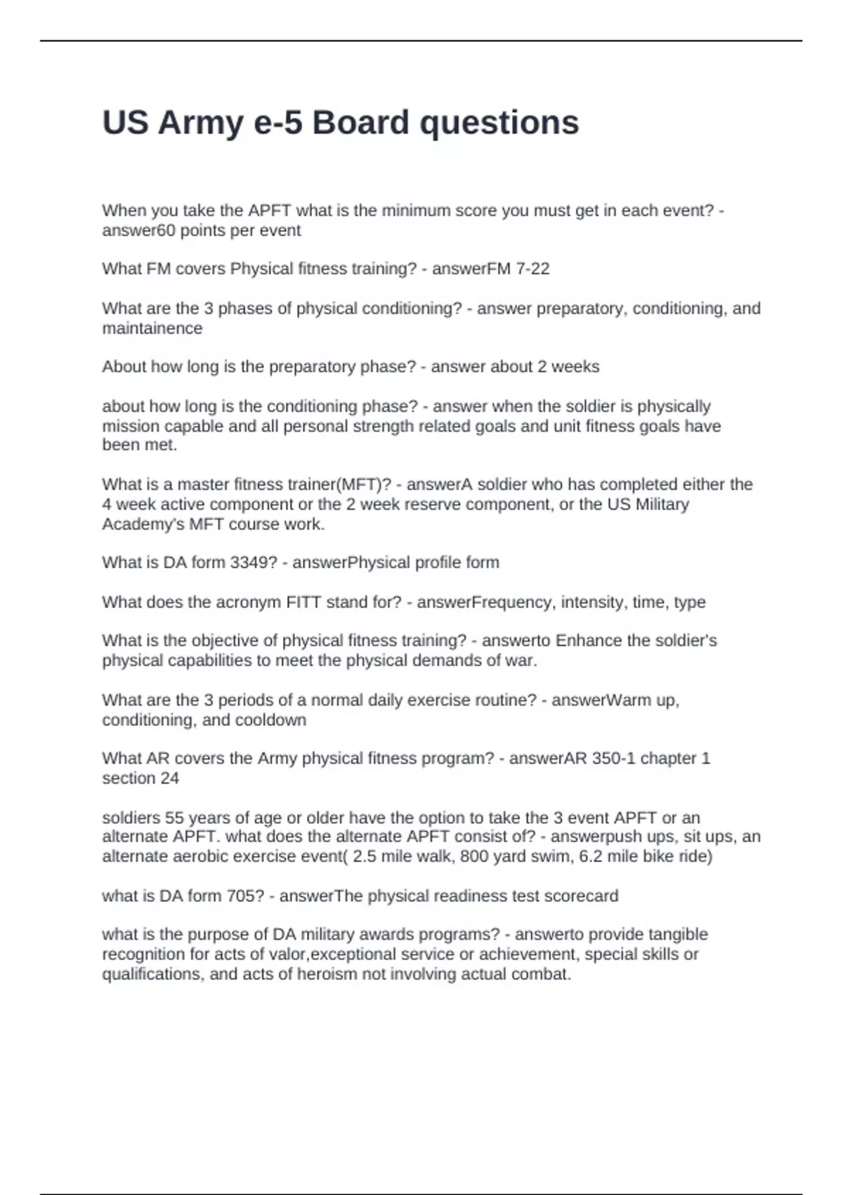 US Army e-5 Board questions Questions and Answers 100% Correct - NCO ...