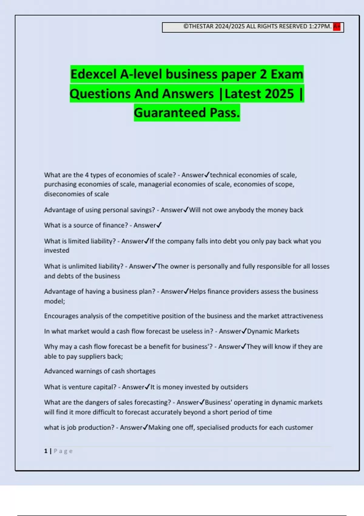 Edexcel A-level business paper 2 Exam Questions And Answers |Latest ...