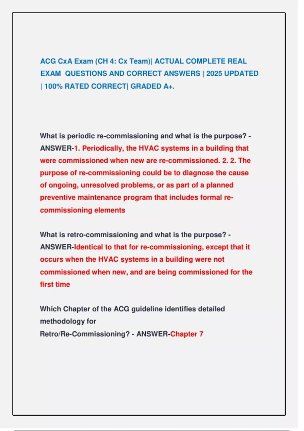 ACG CxA Exam (CH 4: Cx Team)| ACTUAL COMPLETE REAL EXAM QUESTIONS AND ...