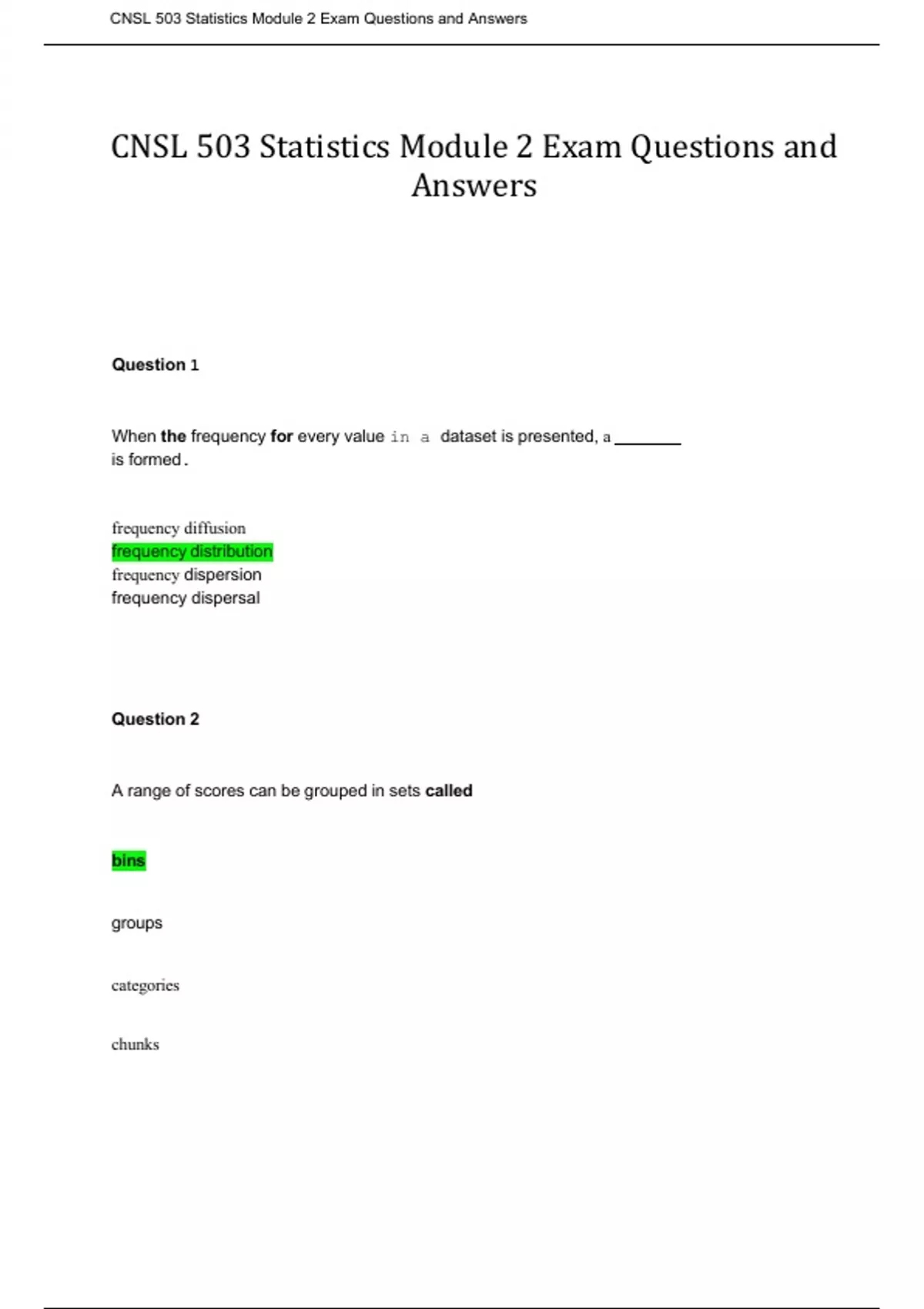 CNSL 503 Statistics Module 2 Exam Questions and Answers! 100% CORRECT ...
