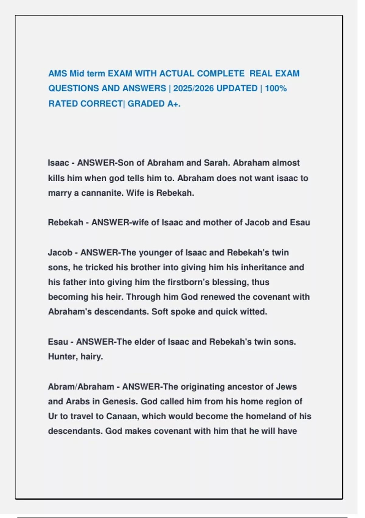 AMS Mid term EXAM WITH ACTUAL COMPLETE REAL EXAM QUESTIONS AND ANSWERS ...