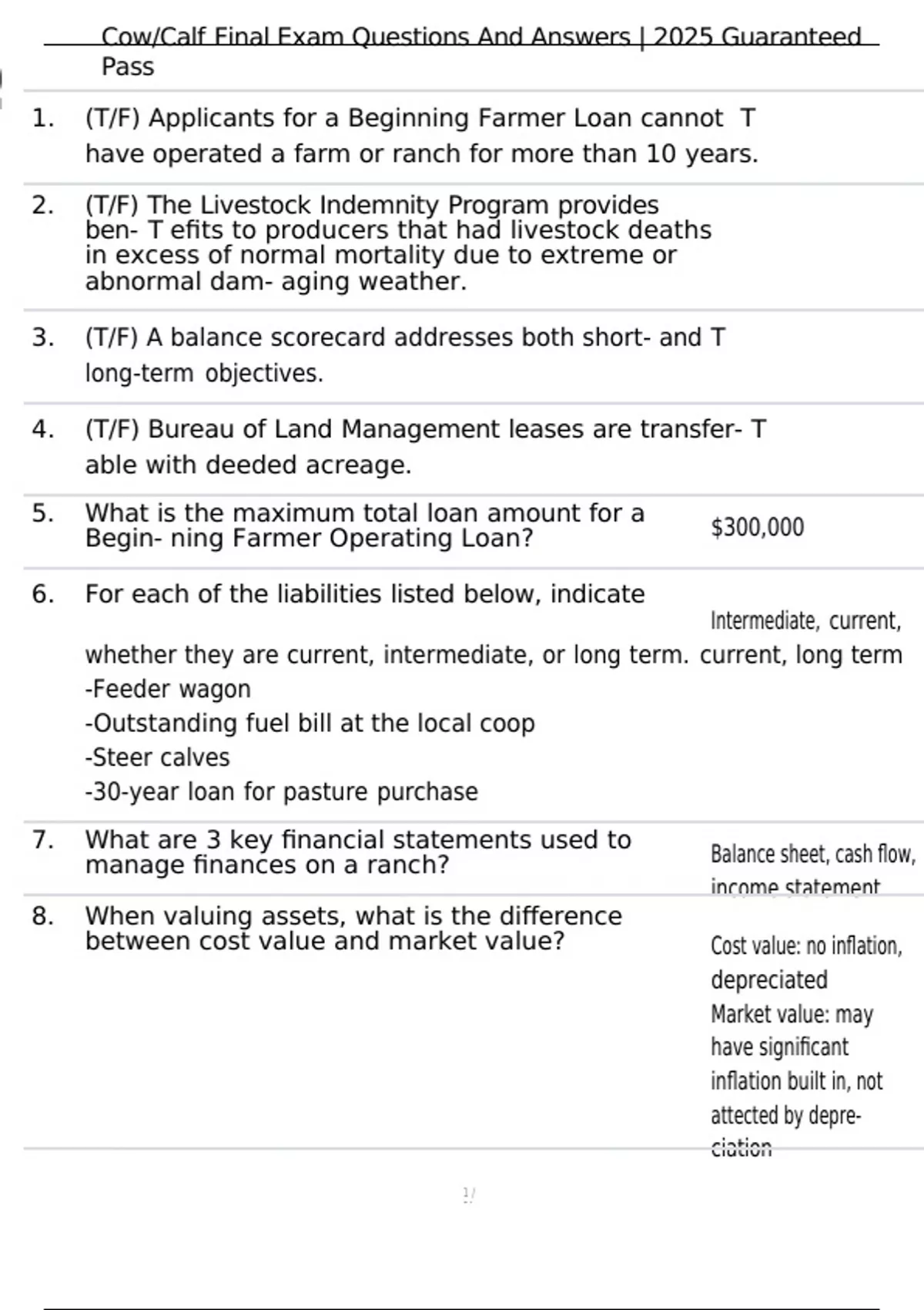 Cow/Calf Final Exam Questions And Answers | 2025 Guaranteed Pass - Cow ...