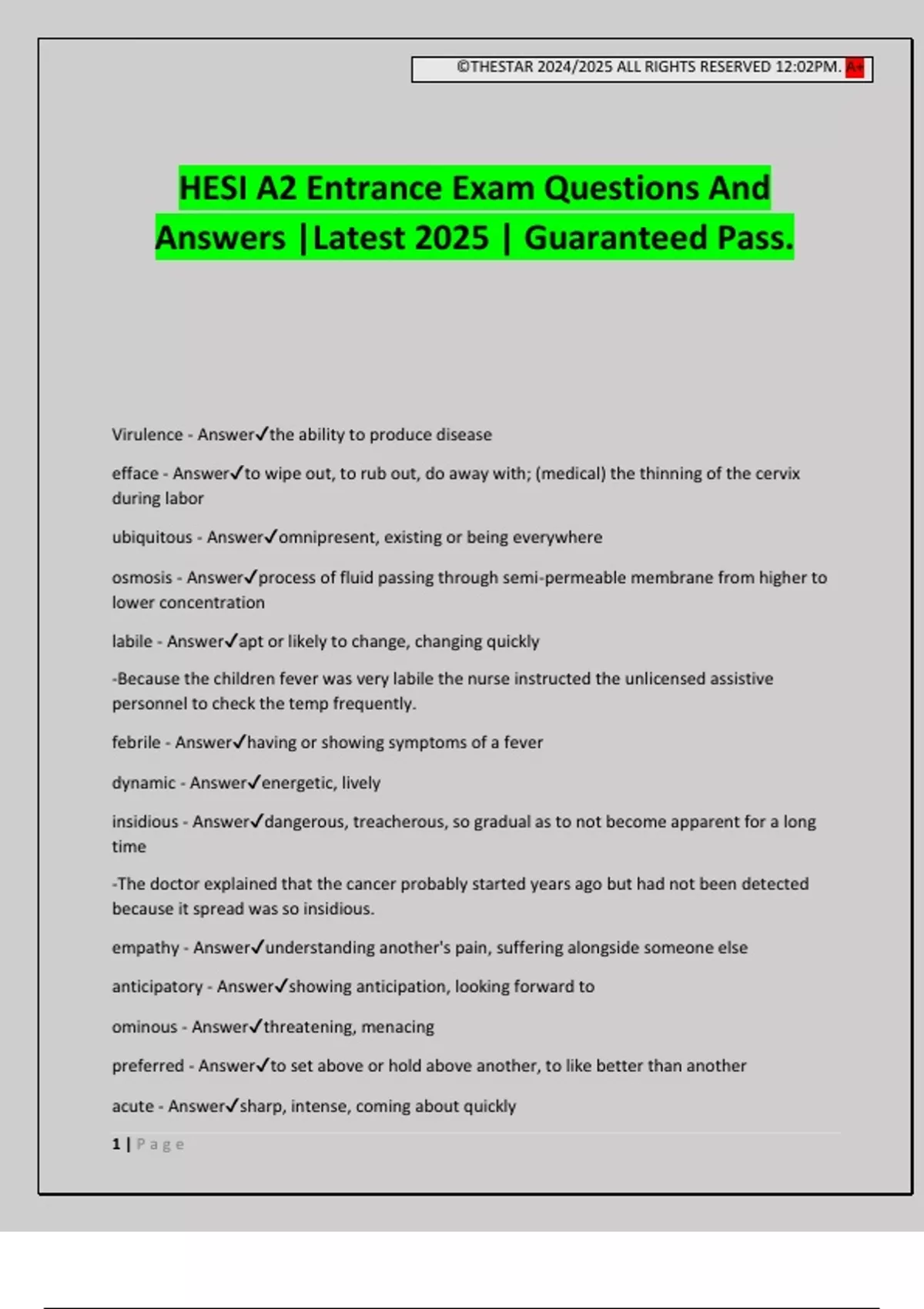 HESI A2 Entrance Exam Questions And Answers |Latest 2025 | Guaranteed ...