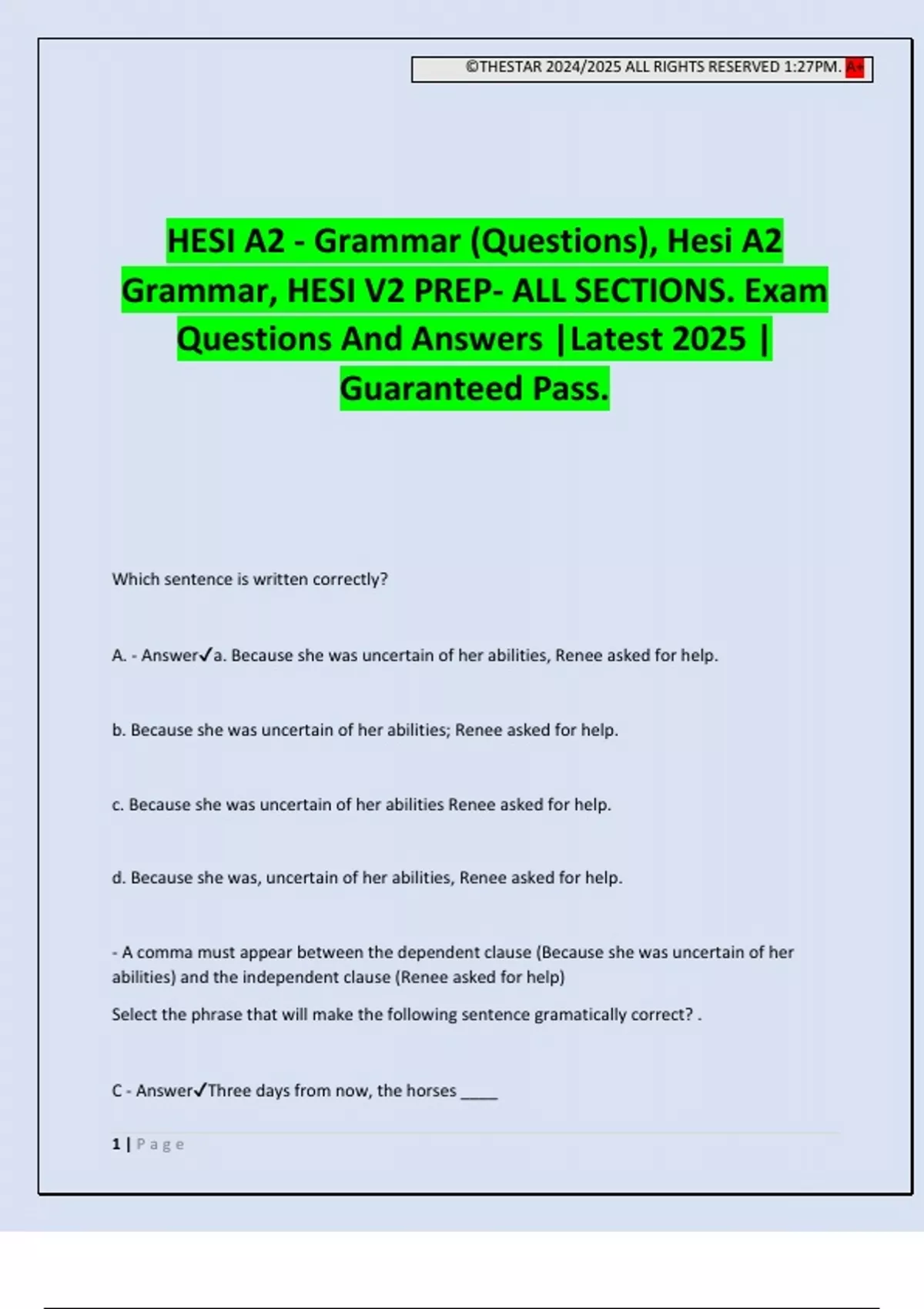 HESI A2 - Grammar (Questions), Hesi A2 Grammar, HESI V2 PREP- ALL ...