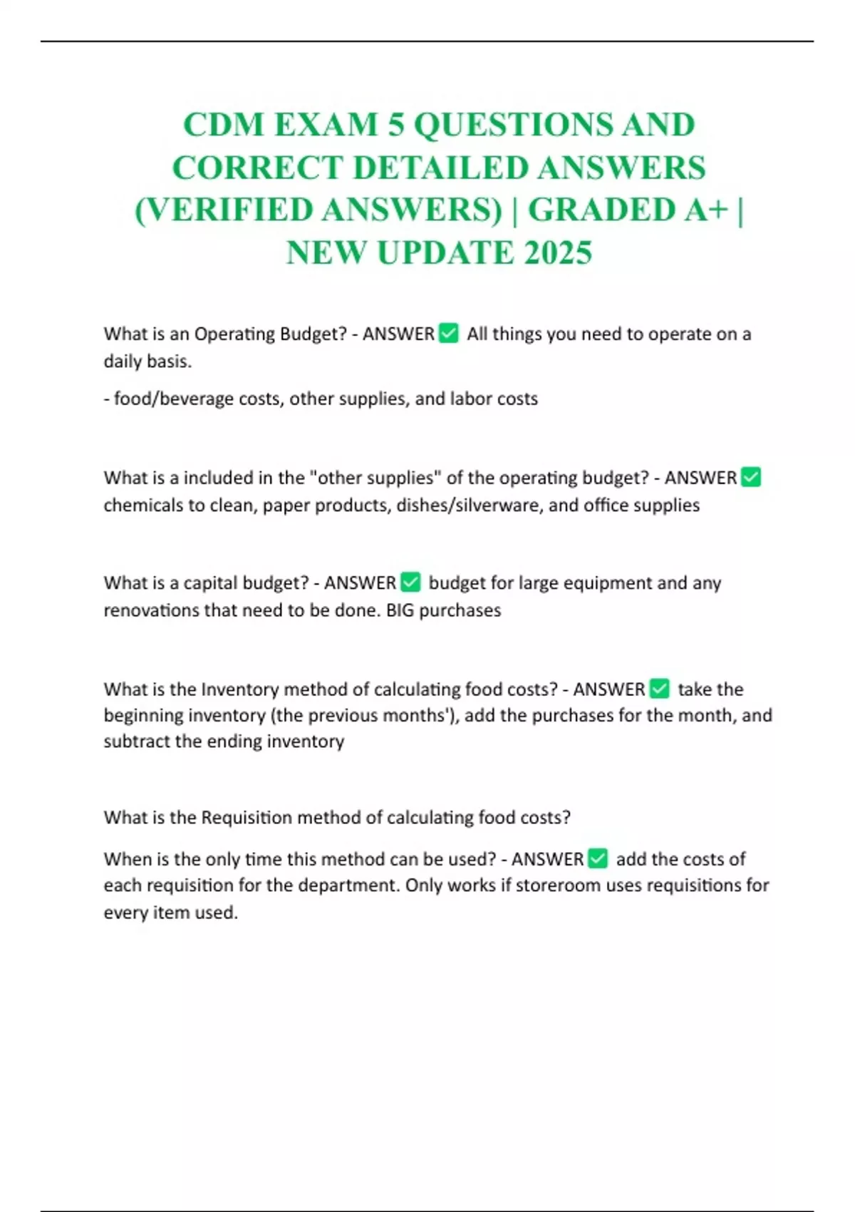 CDM EXAM 5 QUESTIONS AND CORRECT DETAILED ANSWERS (VERIFIED ANSWERS ...