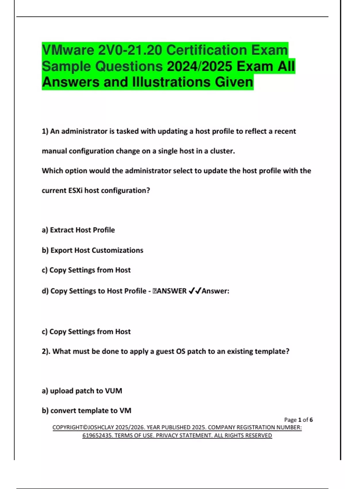 VMware 2V0-21.20 Certification Exam Sample Questions 2024/2025 Exam All ...