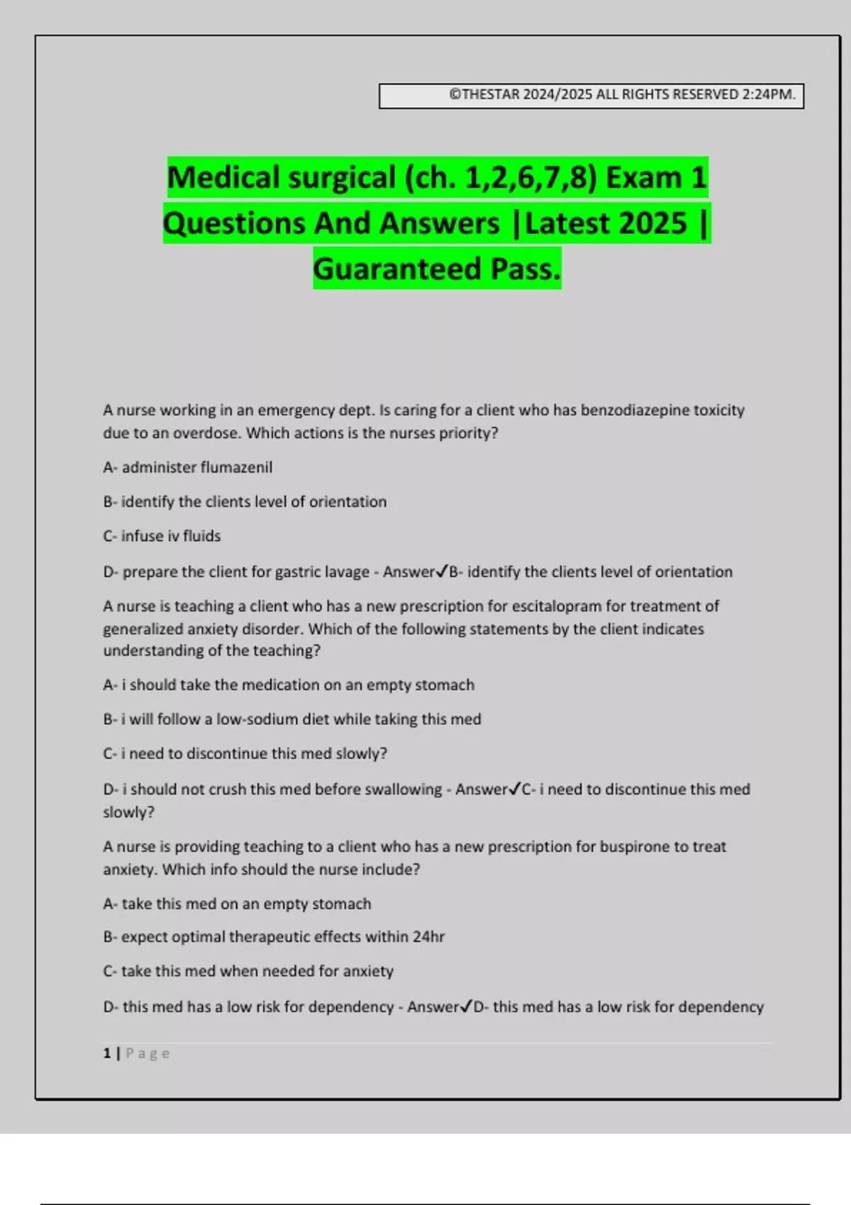 Medical surgical (ch. 1,2,6,7,8) Exam 1 Questions And Answers |Latest ...