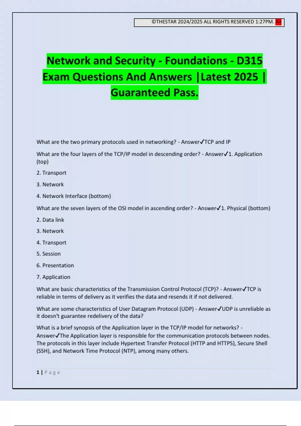 Network and Security - Foundations - D315 Exam Questions And Answers ...