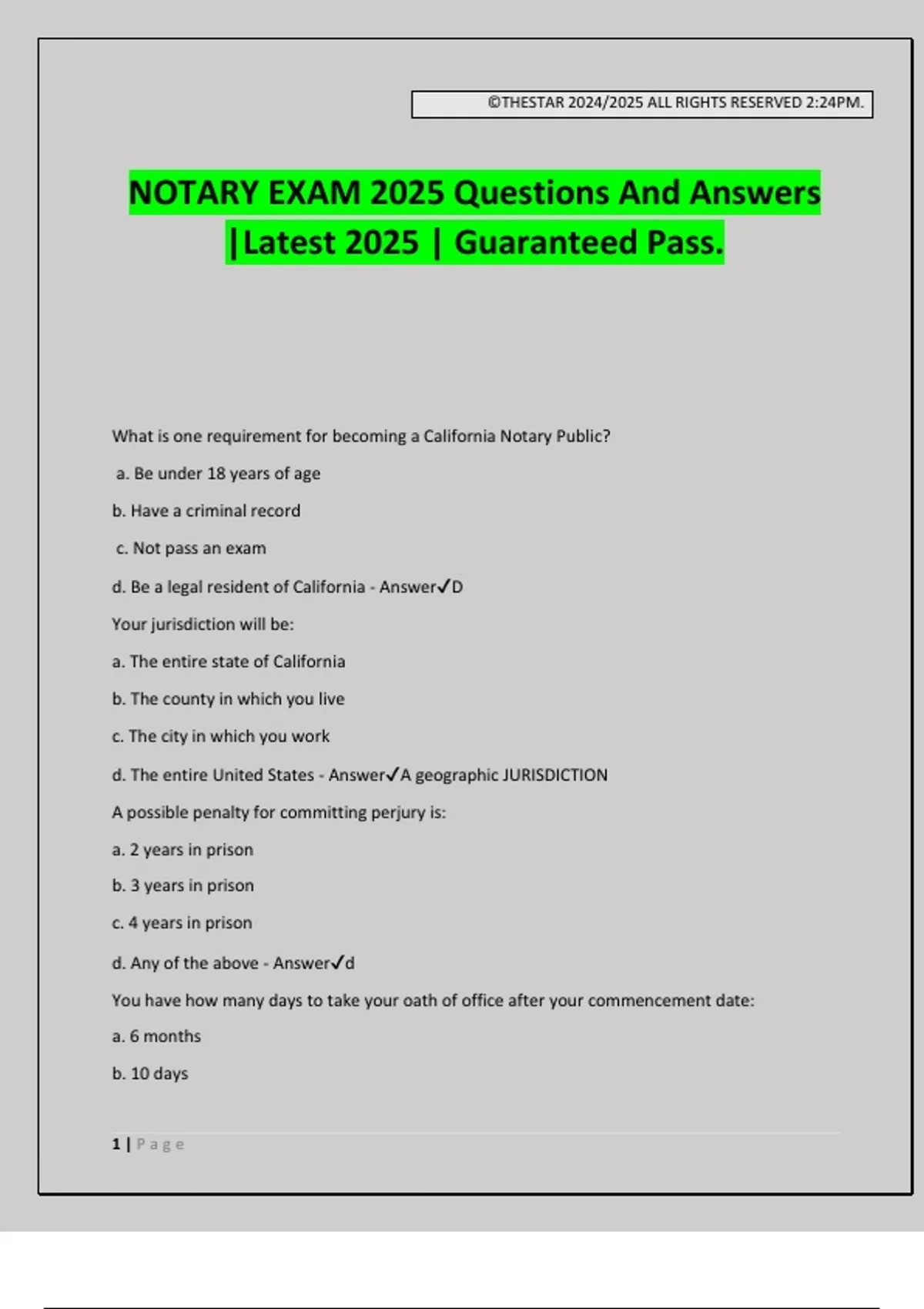 NOTARY EXAM 2025 Questions And Answers |Latest 2025 | Guaranteed Pass ...