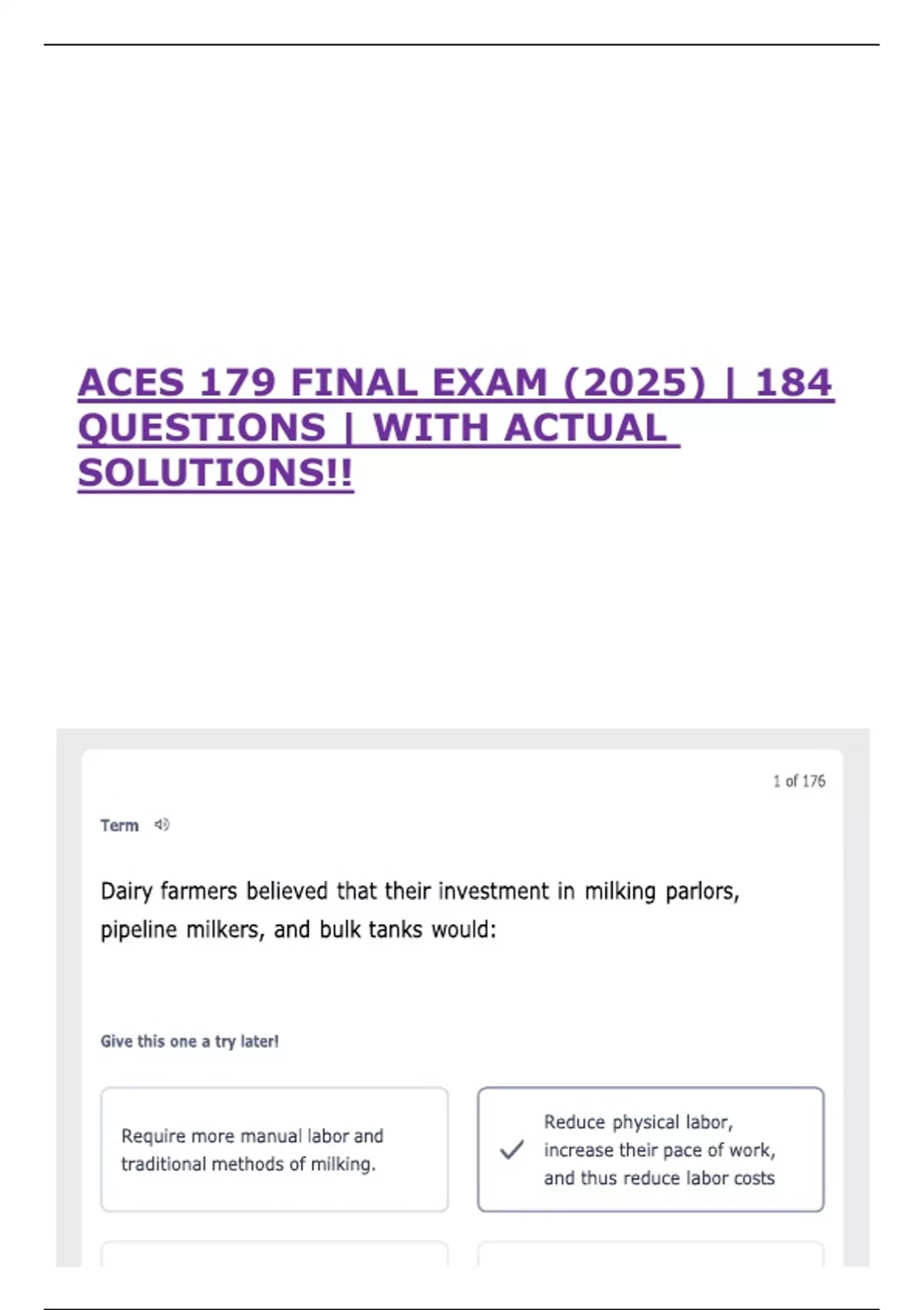 ACES 179 FINAL EXAM (2025) 184 QUESTIONS WITH ACTUAL SOLUTIONS!! - ACES ...