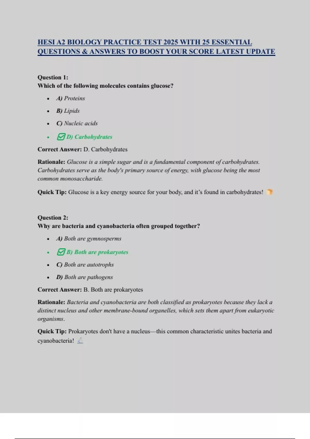 HESI A2 BIOLOGY EXAM 2025 WITH 25 ESSENTIAL PRACTICE QUESTIONS ...