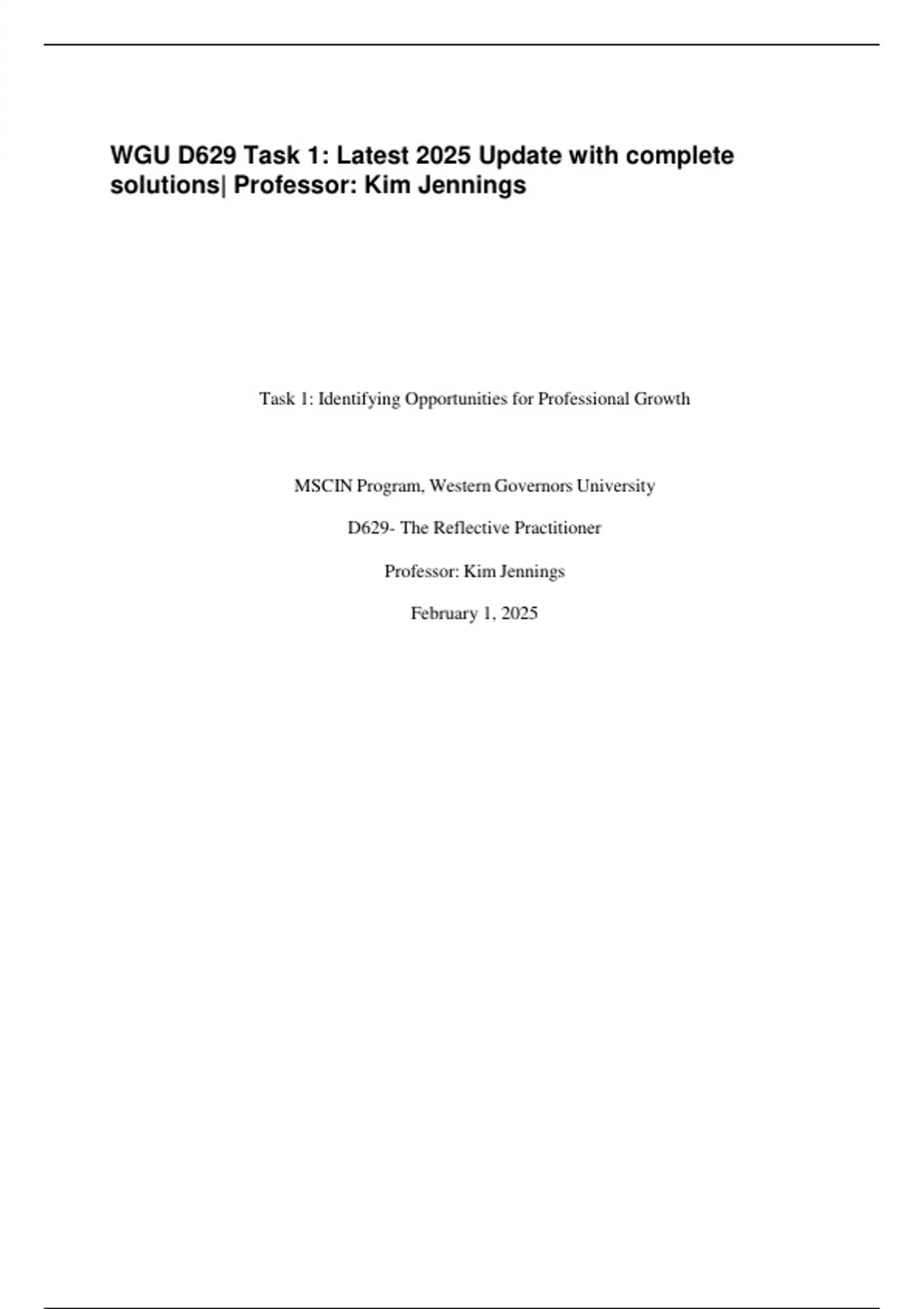 WGU D629 Task 1: Latest 2025 Update with complete solutions| Professor ...