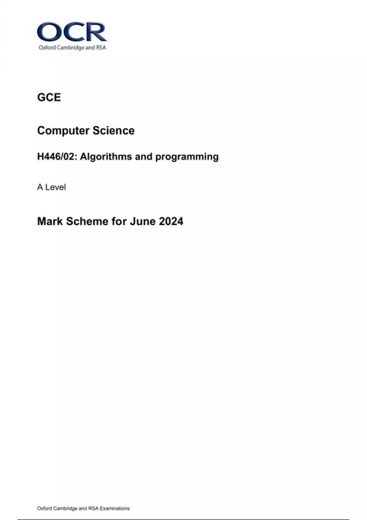 OCR A Level Computer Science Paper 1 and 2 JUNE 2024 QUESTION PAPERS AND MARK SCHEMES - Stuvia US