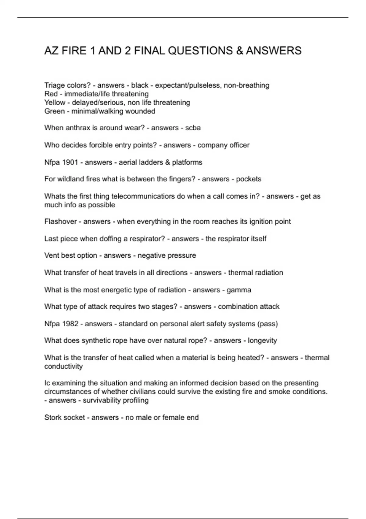 AZ FIRE 1 AND 2 FINAL QUESTIONS & ANSWERS - AZ FIRE - Stuvia US