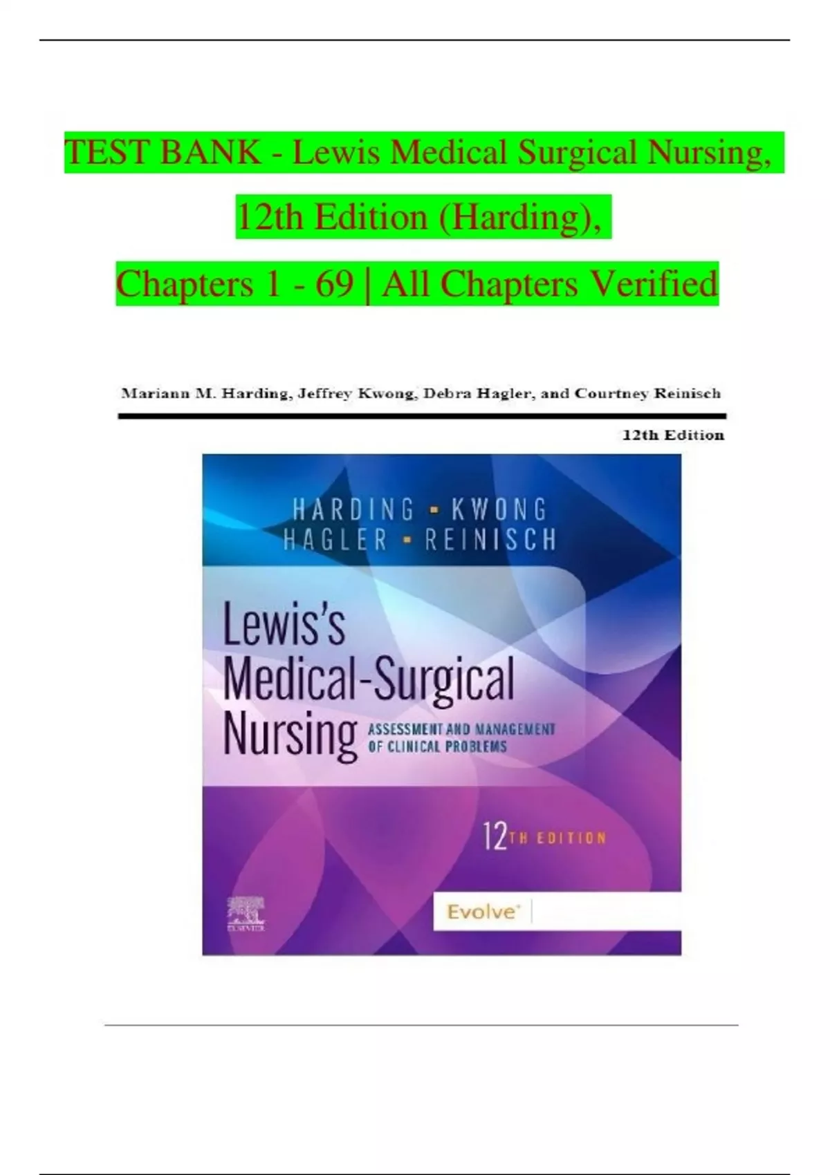 TEST BANK - Lewis Medical Surgical Nursing, 12th Edition (Harding ...