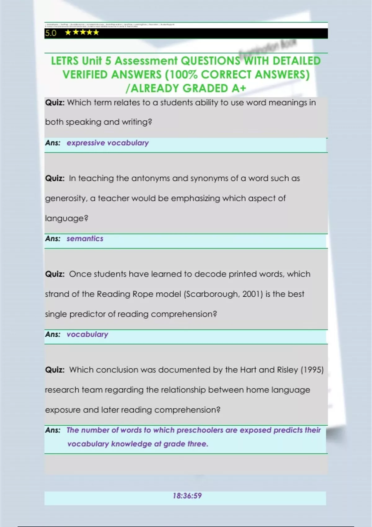 LETRS Unit 5 Assessment QUESTIONS WITH DETAILED VERIFIED ANSWERS (100% ...