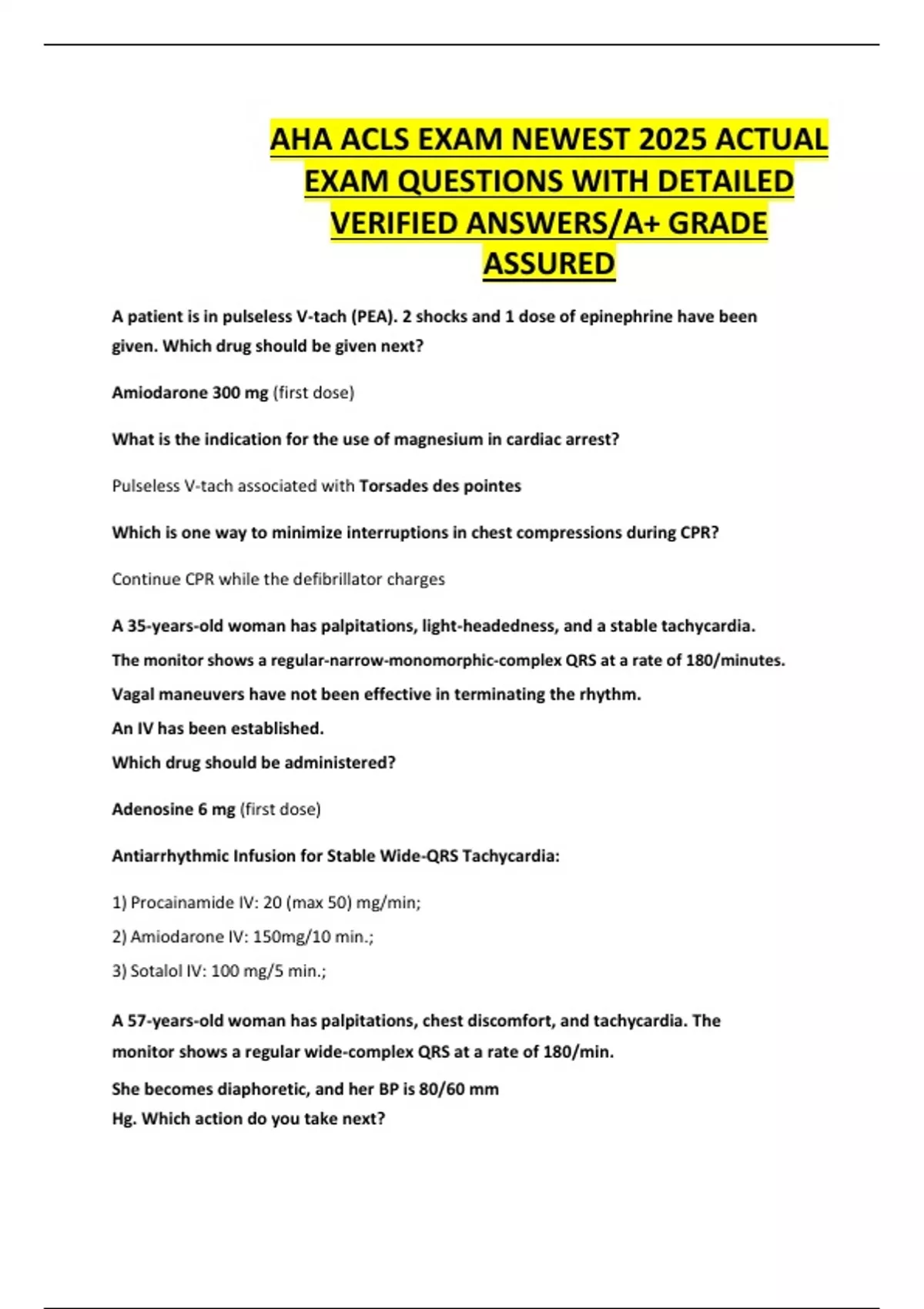 BUNDLE OF AHA ACLS EXAMS| LATEST UPDATE QUESTIONS & ANSWERS - Stuvia US