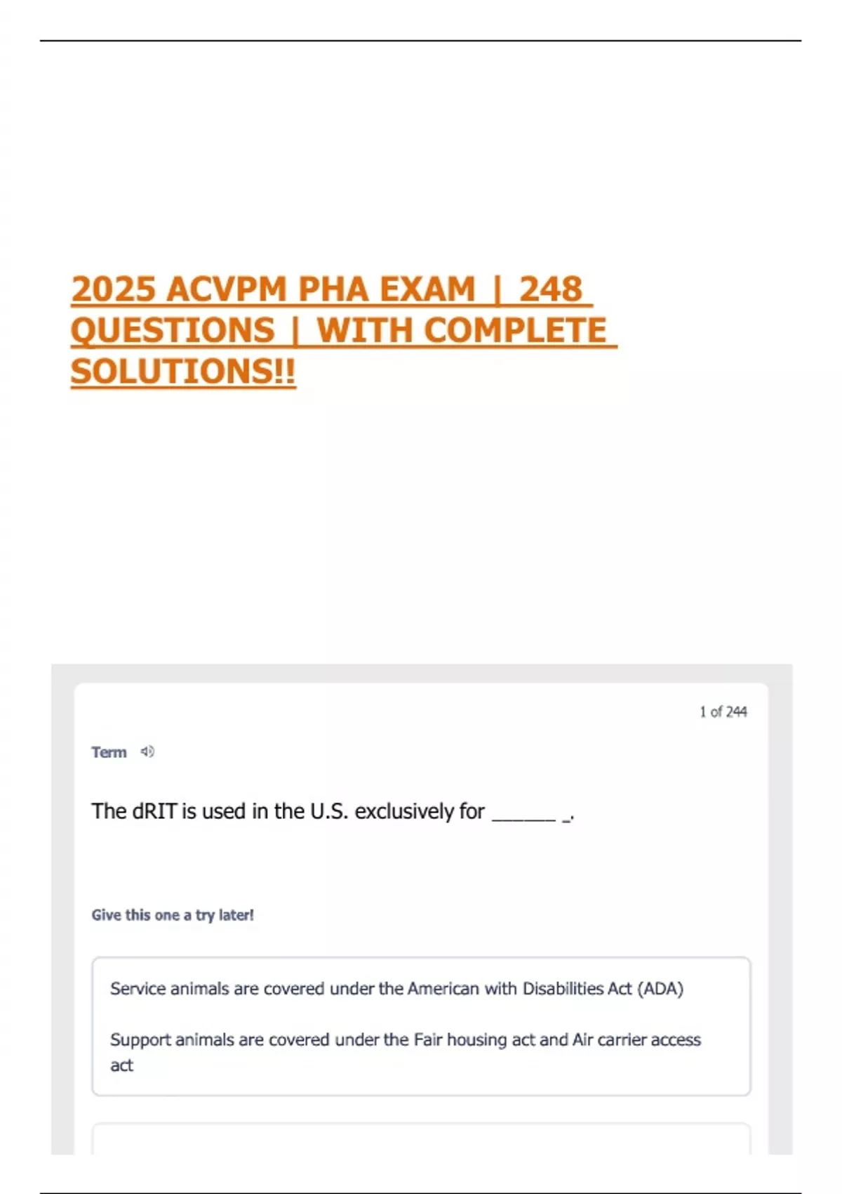 2025 ACVPM PHA EXAM | 248 QUESTIONS | WITH COMPLETE SOLUTIONS!! - ACVPM ...
