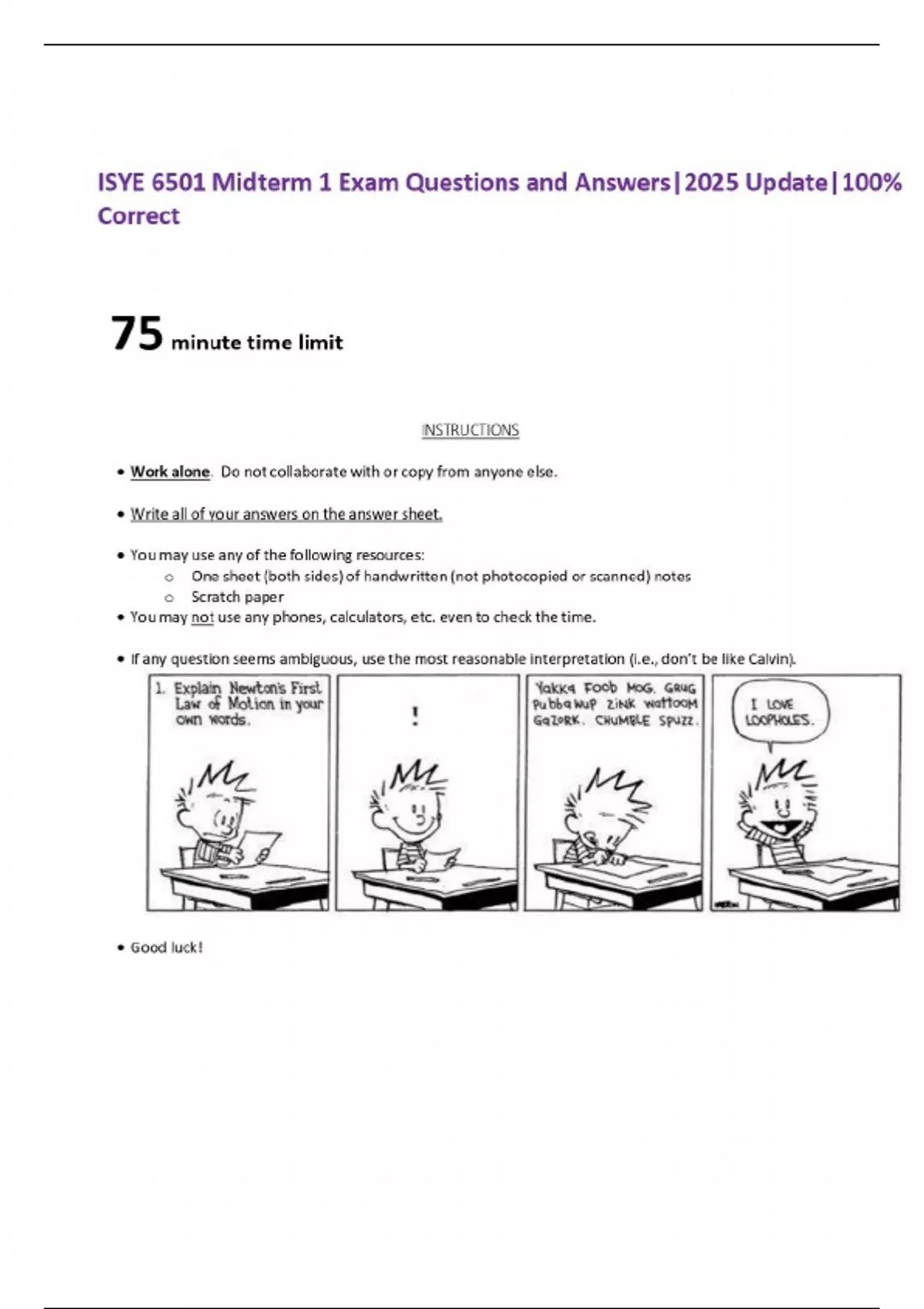 ISYE 6501 Midterm 1 Exam Questions and Answers|2025 Update|100% Correct ...