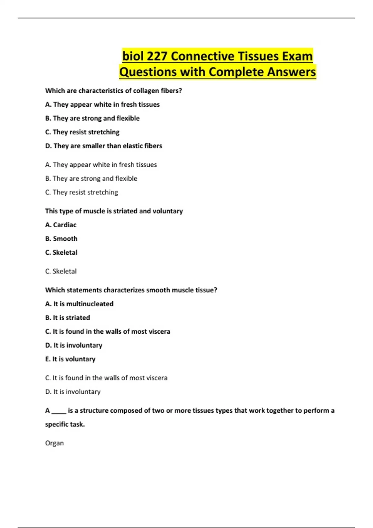biol 227 Connective Tissues Exam Questions with Complete Answersbiol ...