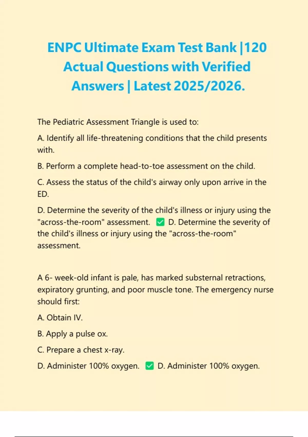 ENPC Ultimate Exam Test Bank |120 Actual Questions with Verified ...