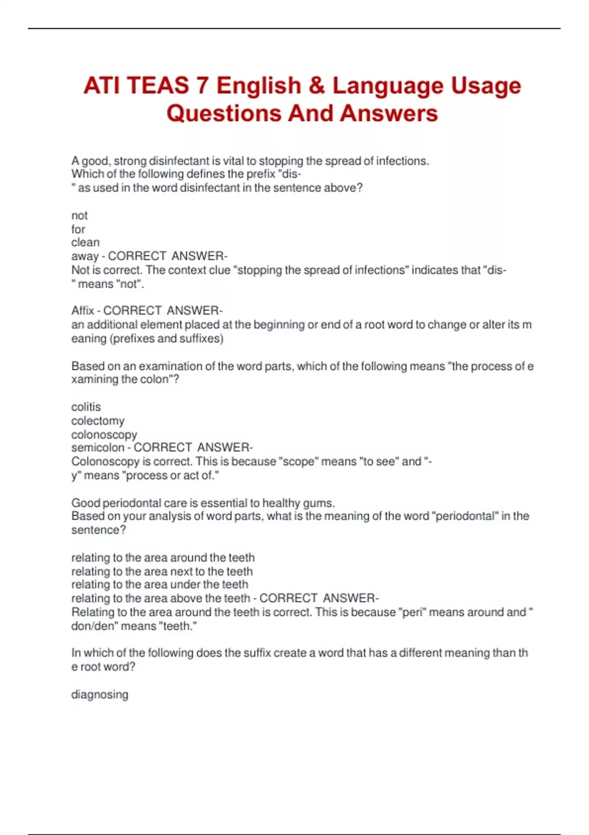 ATI TEAS 7 English & Language Usage Questions And Answers - ATI TEAS 7 - Stuvia US