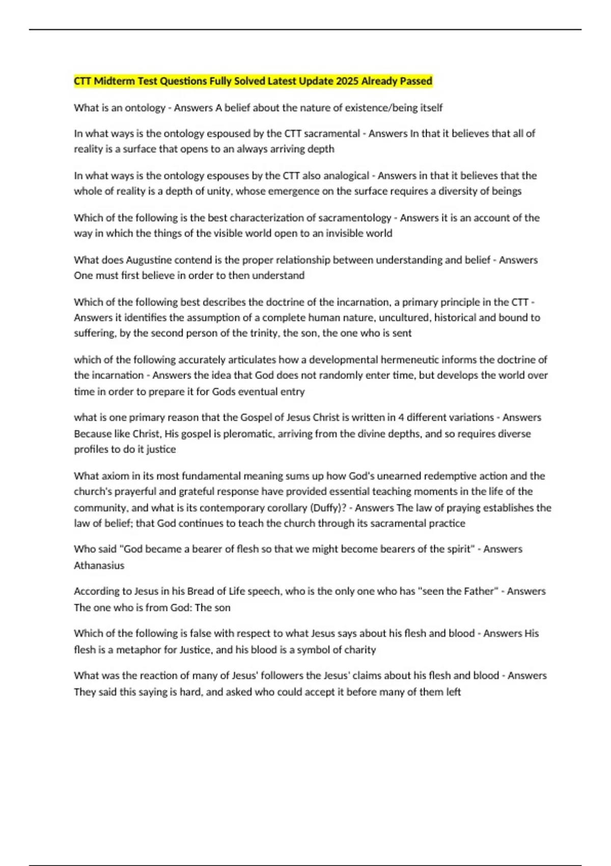 CTT Midterm and Final Bundled Exam Questions Solved Correctly Latest ...