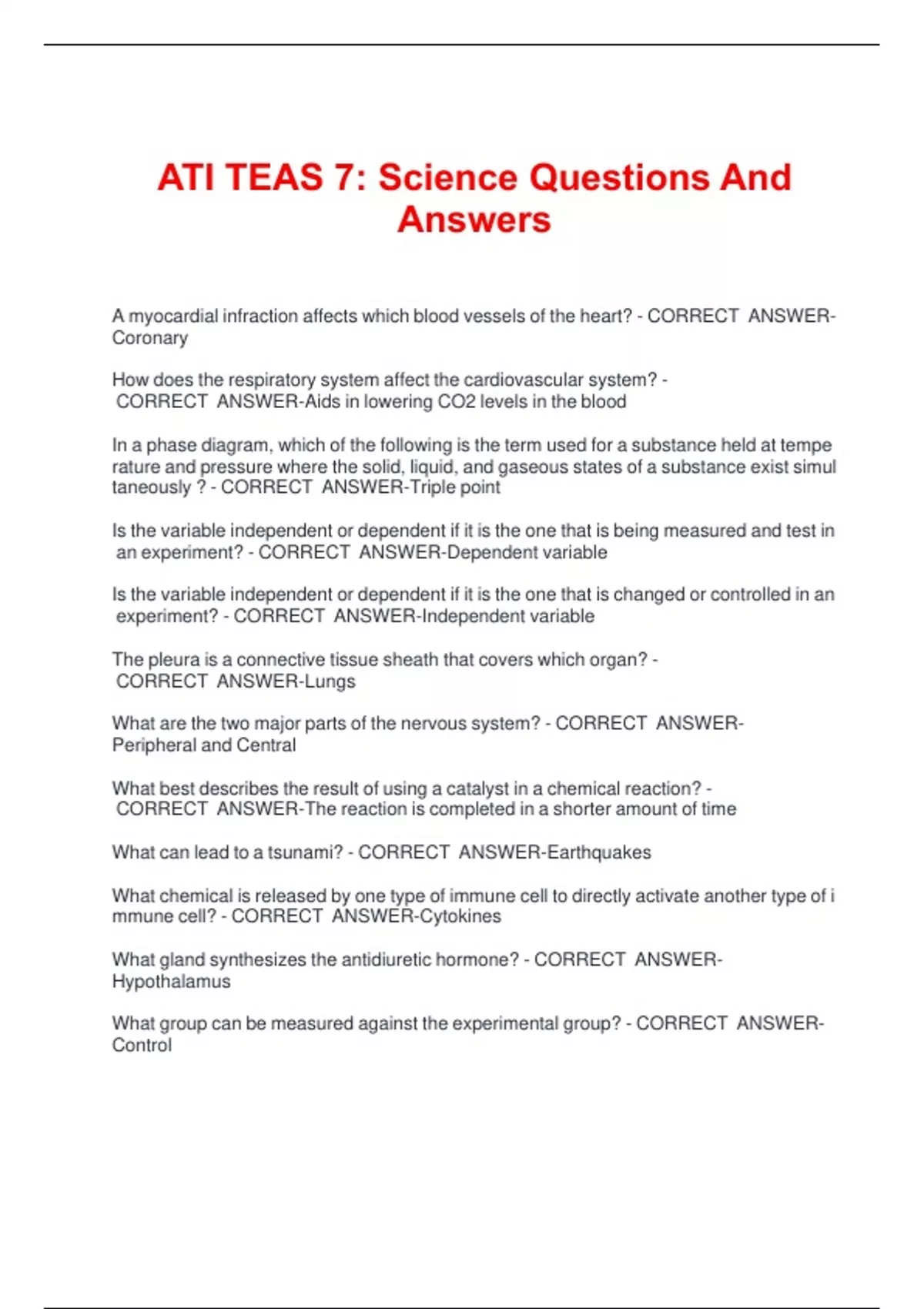 ATI TEAS 7: Science Questions And Answers - ATI TEAS 7: Science - Stuvia US