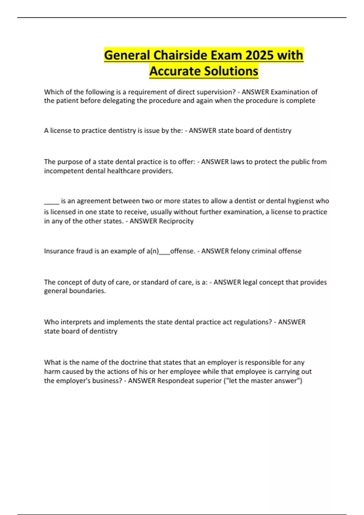 General Chairside Exam 2025 with Accurate Solutions - General Chairside ...