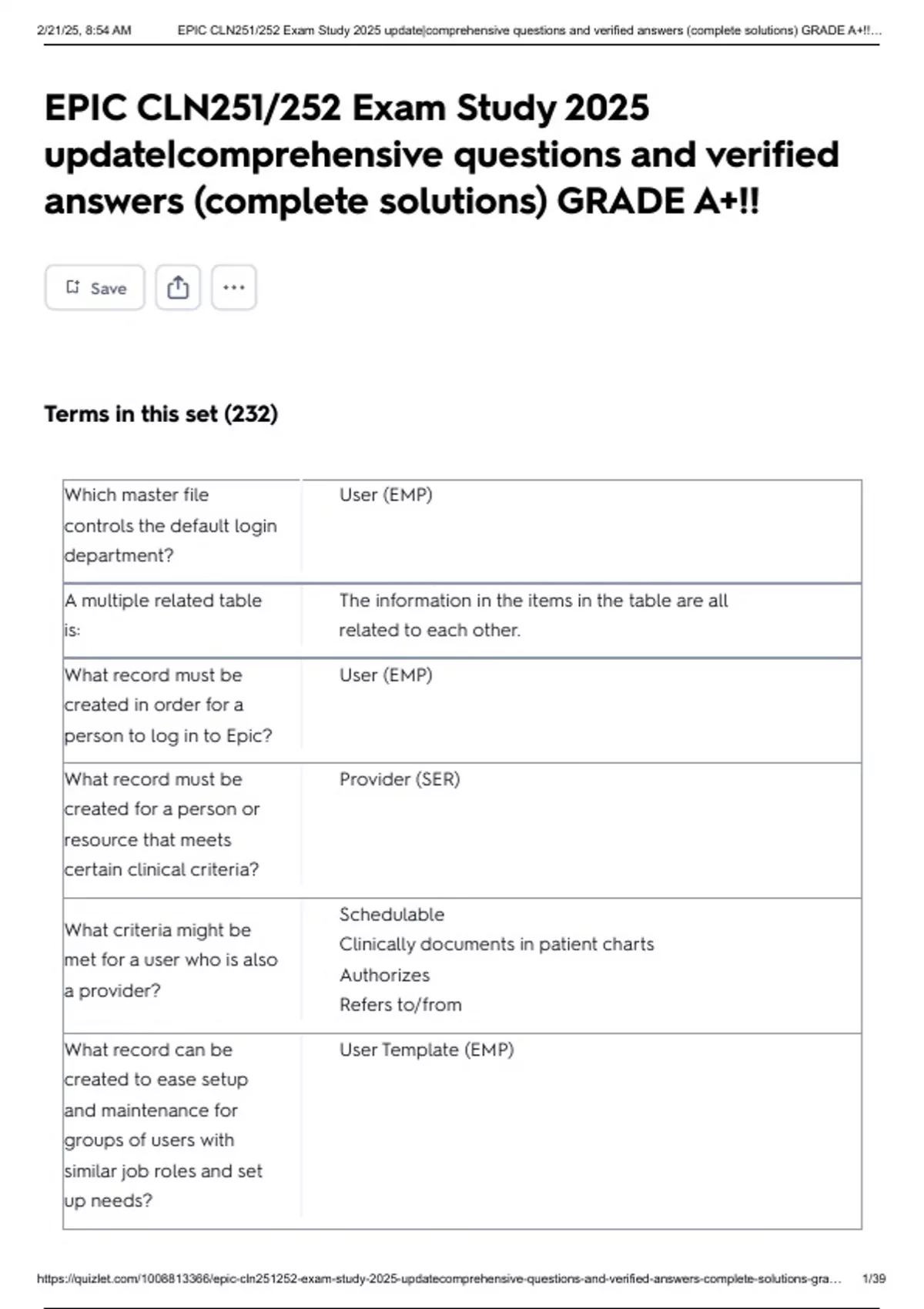 EPIC CLN251/252 Exam Study 2025 update|comprehensive questions and ...