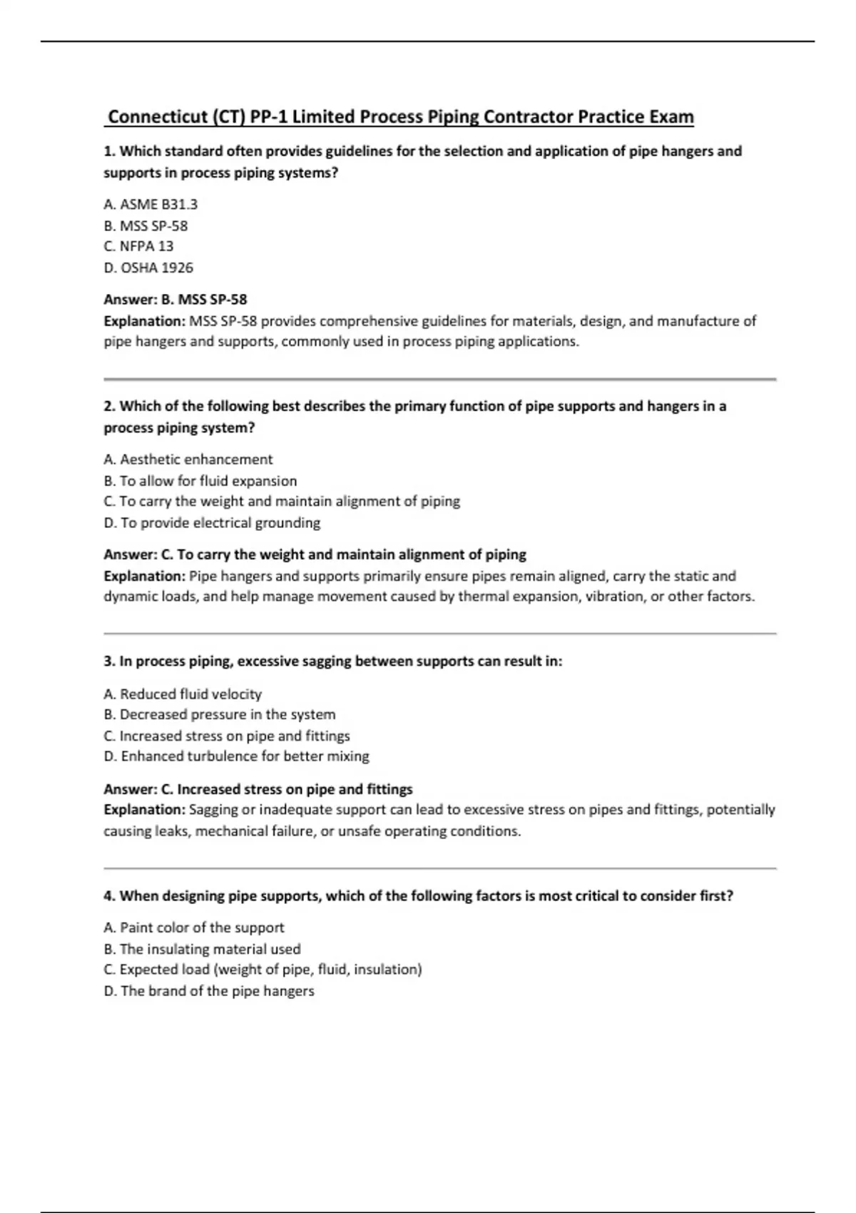Connecticut (CT) PP‑1 Limited Process Piping Contractor Practice Exam - Computers - Stuvia US