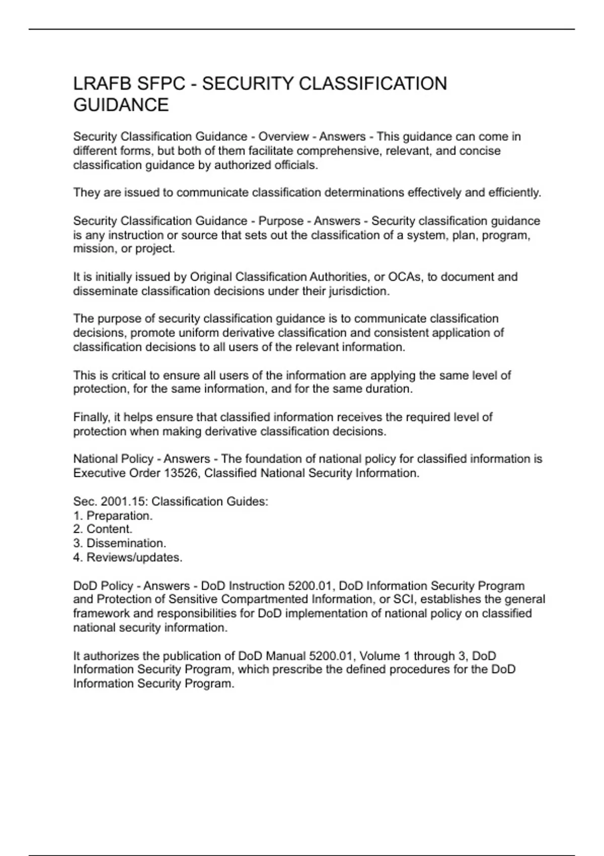 LRAFB SFPC - SECURITY CLASSIFICATION GUIDANCE - LRAFB SFPC - SECURITY ...