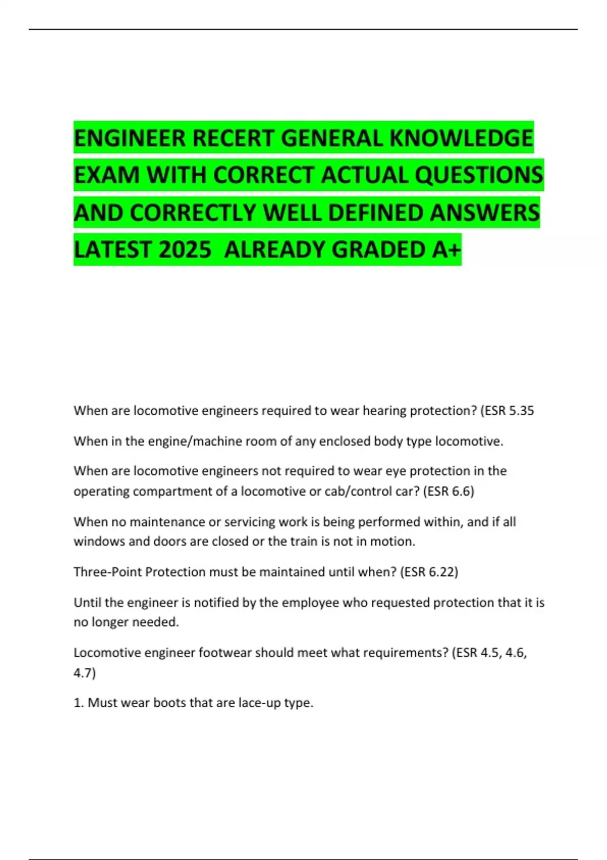 ENGINEER RECERT GENERAL KNOWLEDGE EXAM WITH CORRECT ACTUAL QUESTIONS ...