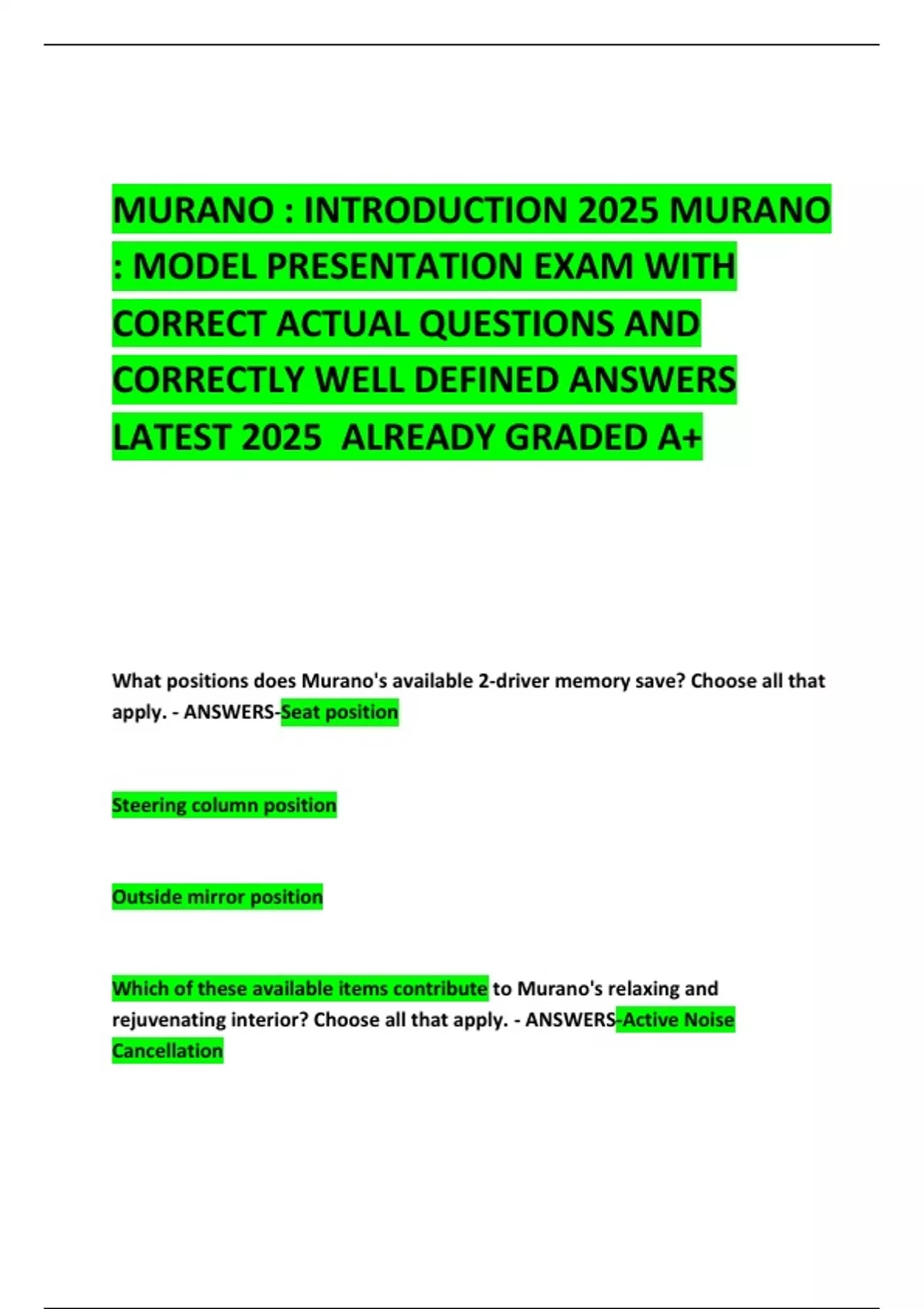 MURANO : INTRODUCTION 2025 MURANO : MODEL PRESENTATION EXAM WITH ...