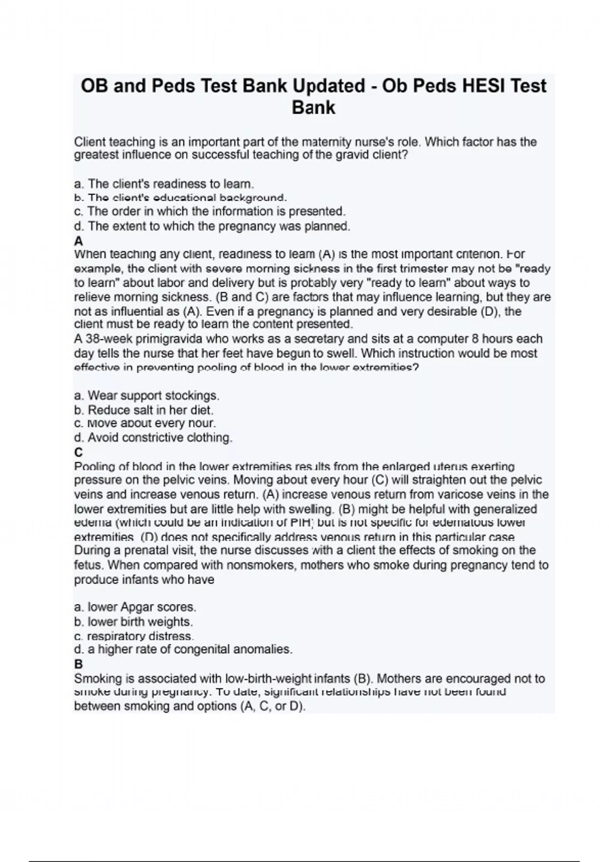 OB and Peds Test Bank Updated - Ob Peds HESI Test Bank - Ob - Stuvia US