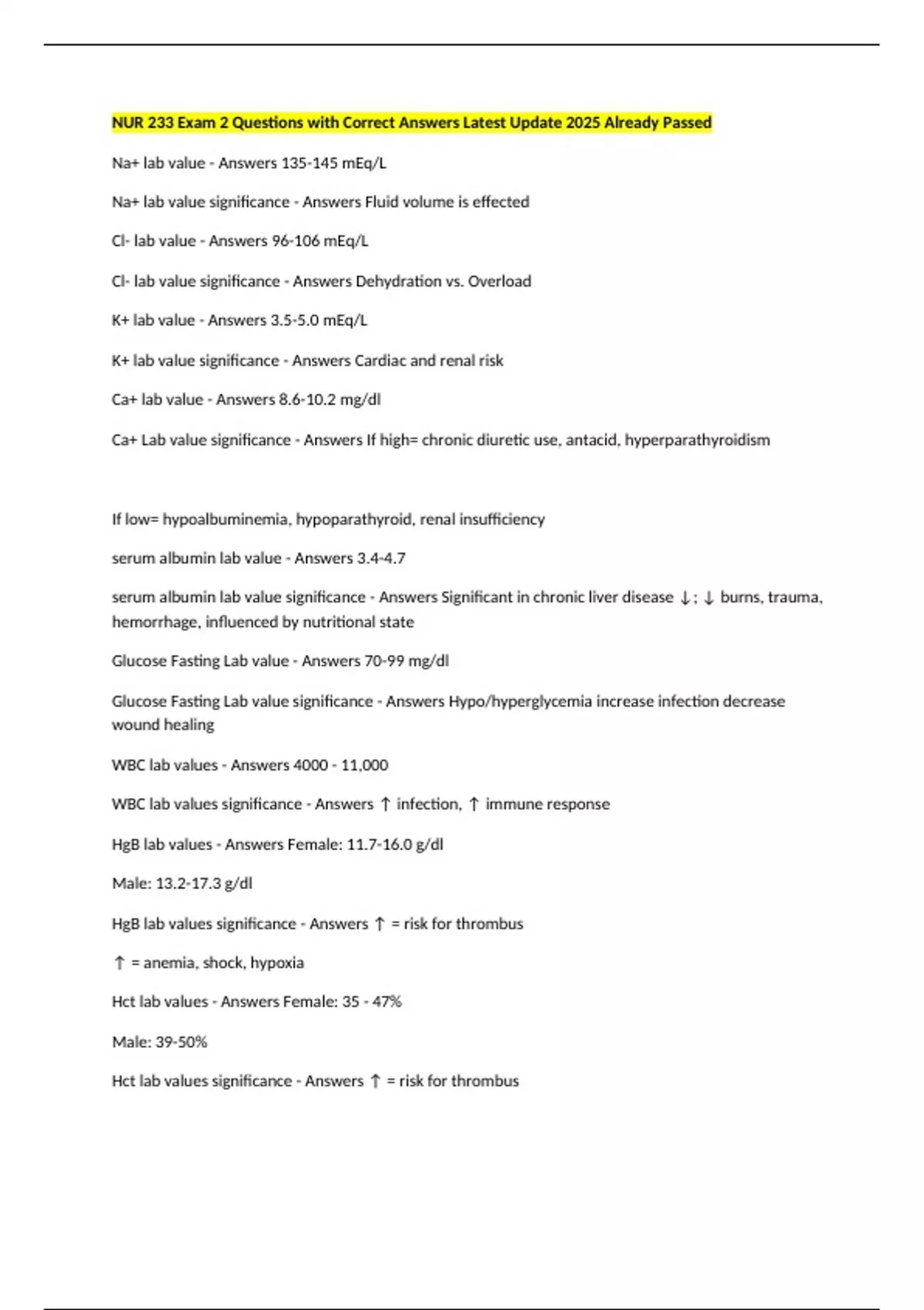 NUR 233 Exam 2 Questions with Correct Answers Latest Update 2025 ...