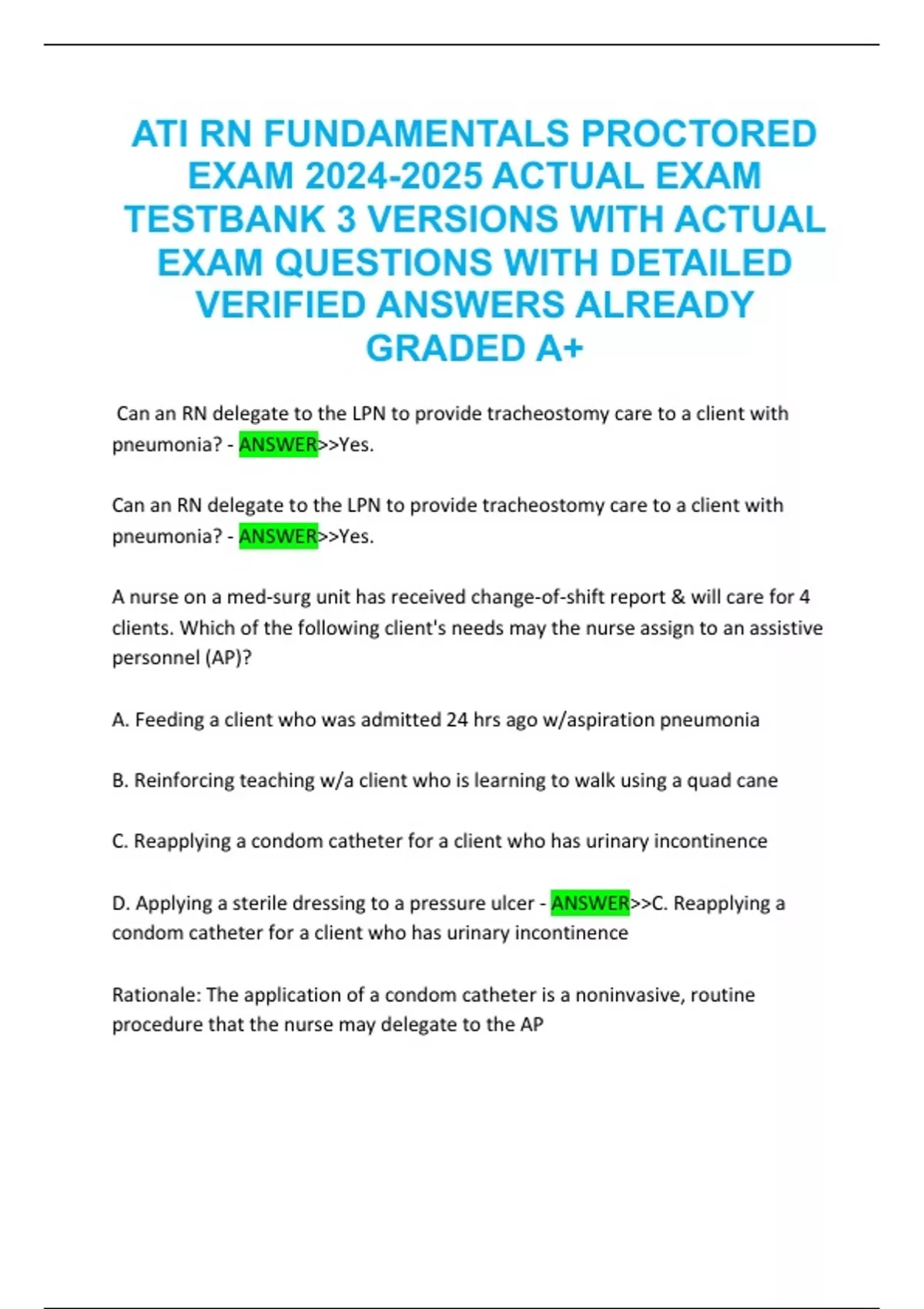 ATI RN FUNDAMENTALS PROCTORED EXAM 2025 - Ati Rn foundation - Stuvia US