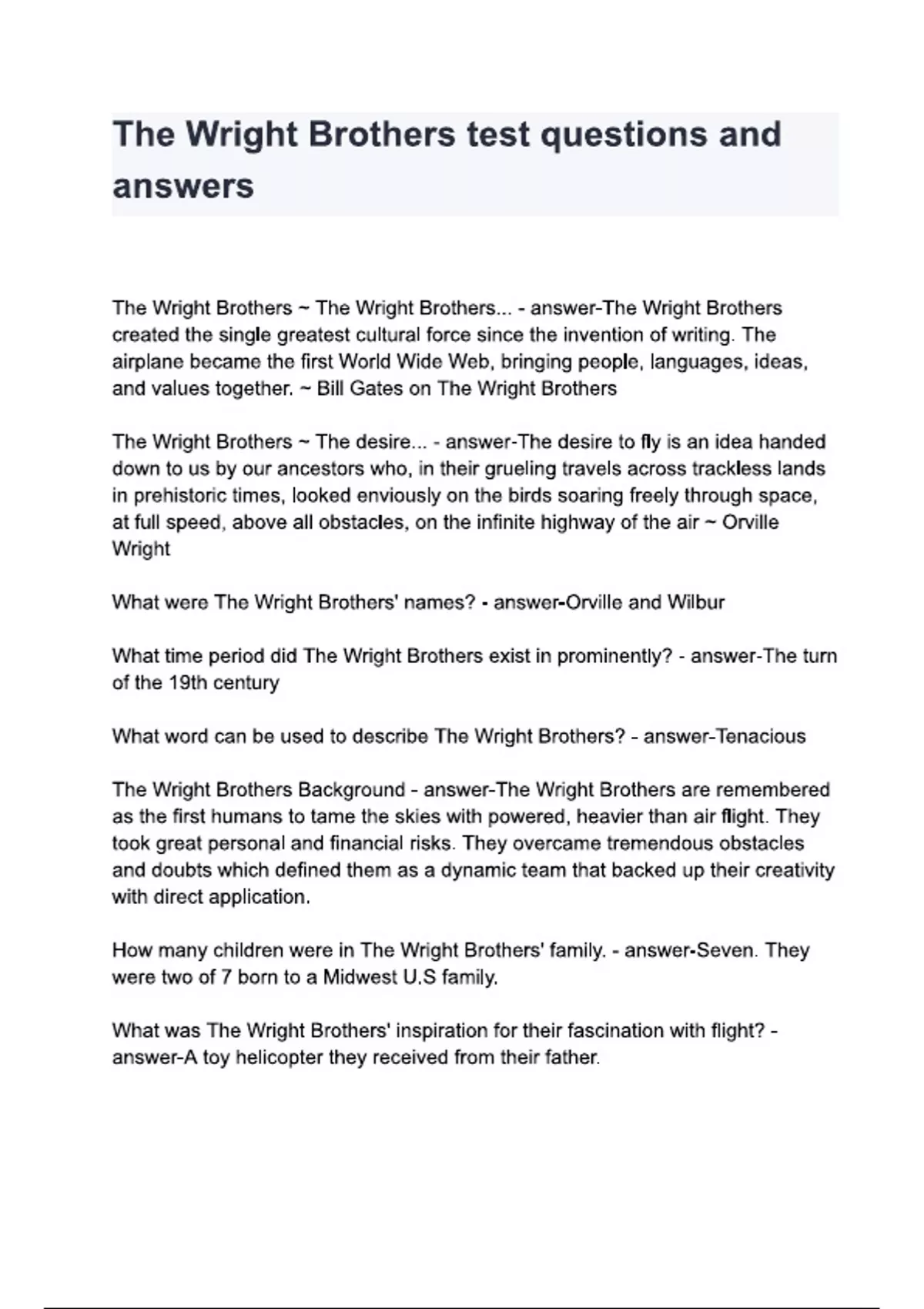 CAP - Wright Brothers questions with correct answers - CAP - Civil Air ...