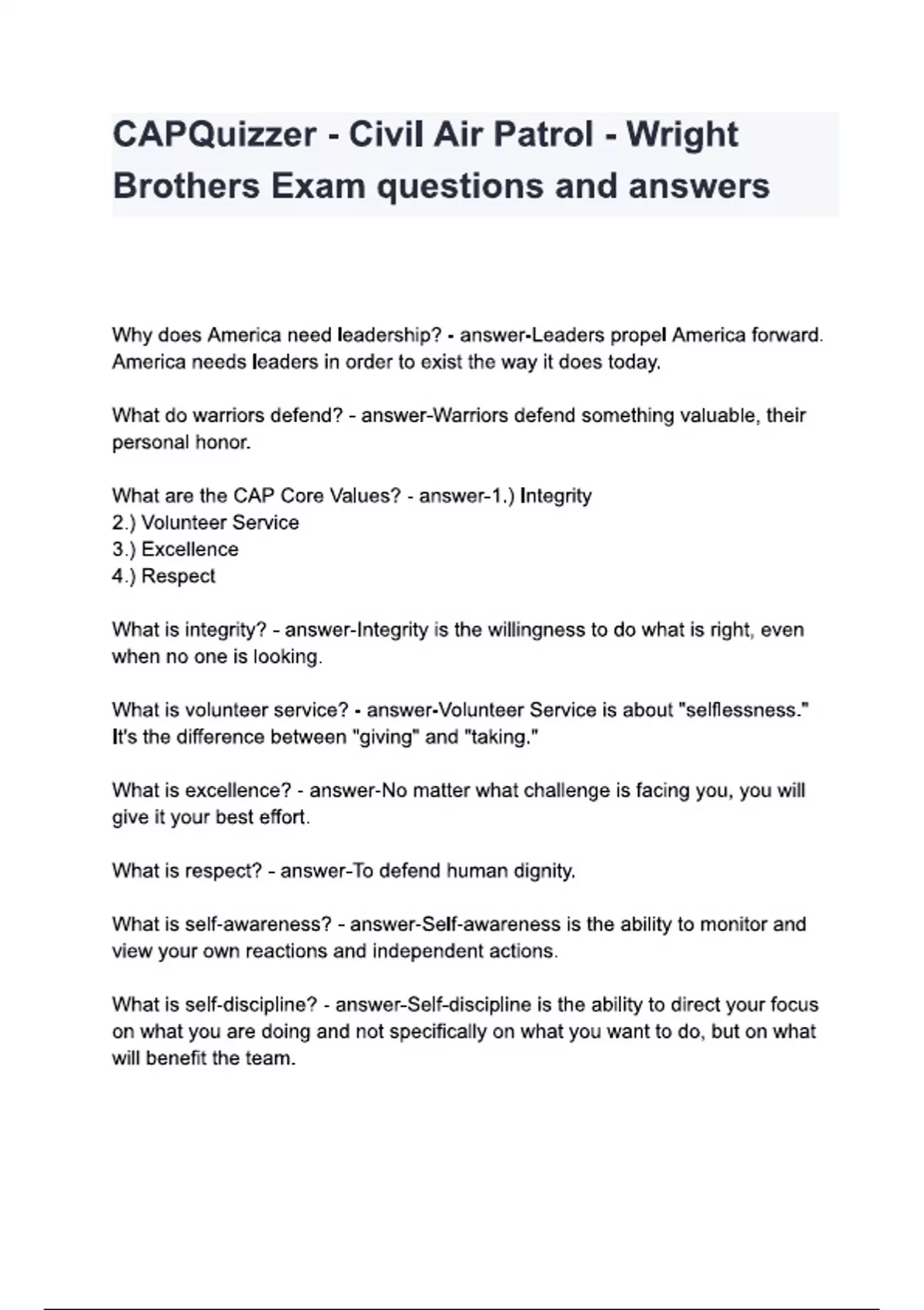 CAPQuizzer - Civil Air Patrol - Wright Brothers Exam questions and ...