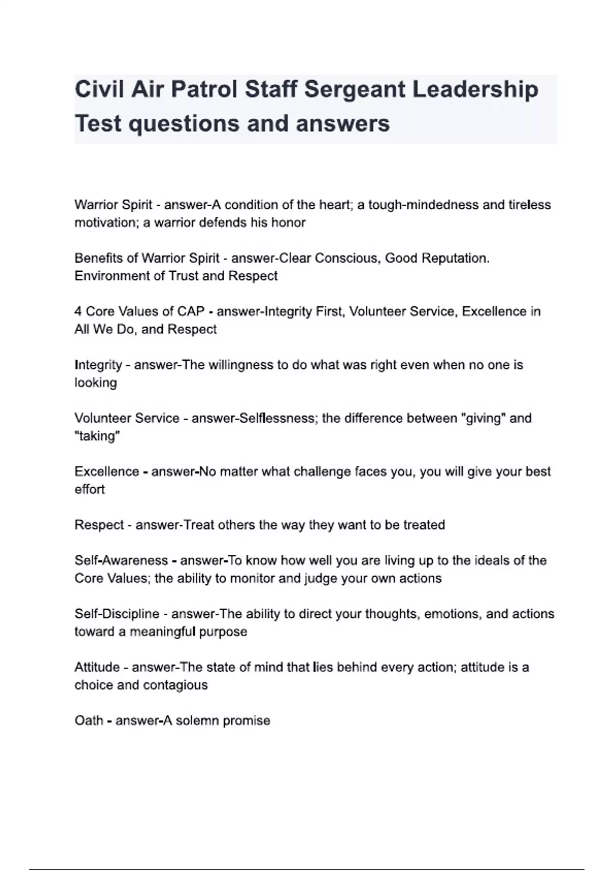 Civil Air Patrol Staff Sergeant Leadership Test questions and answers ...