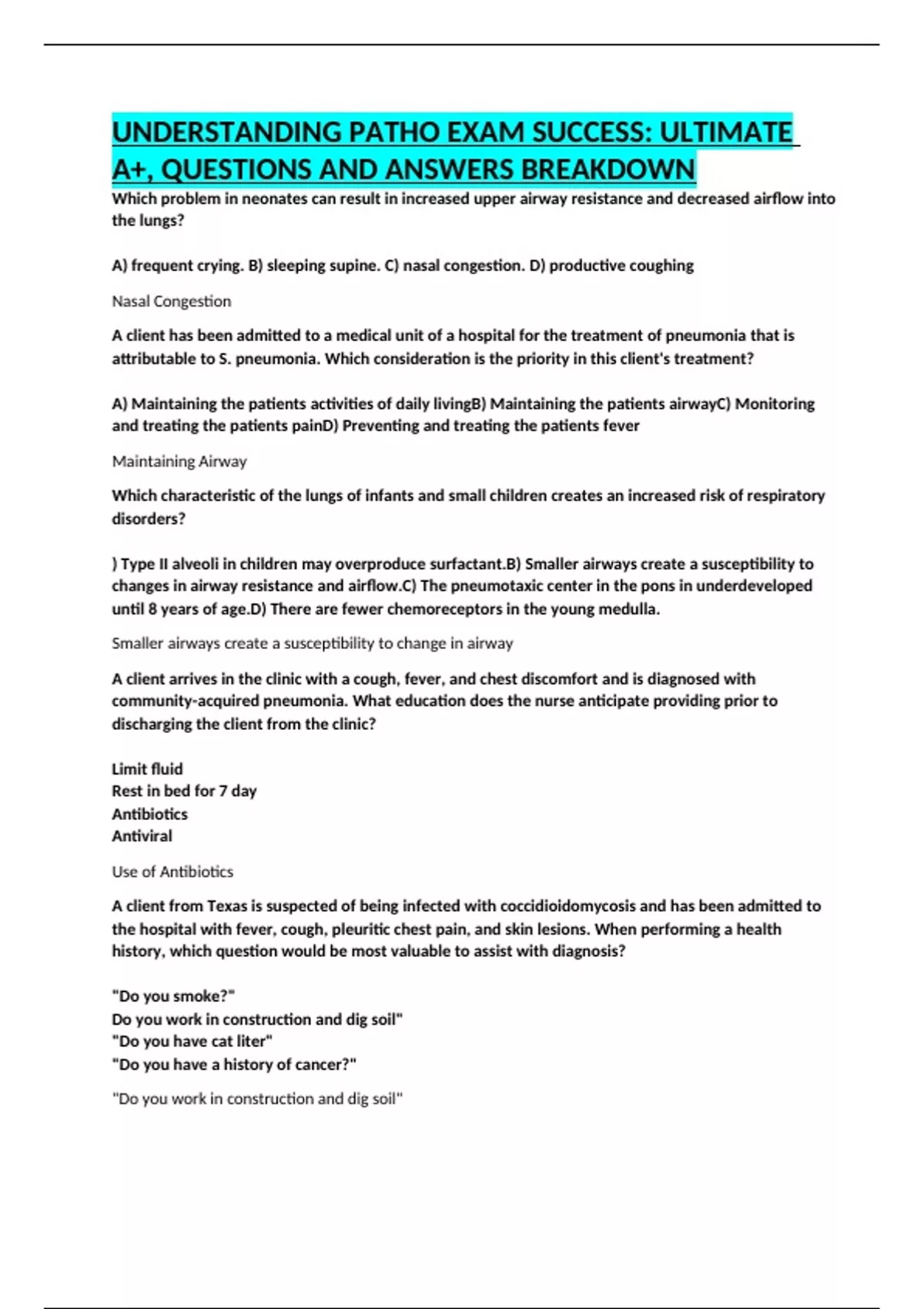 UNDERSTANDING PATHO EXAM SUCCESS: ULTIMATE A+, QUESTIONS AND ANSWERS ...