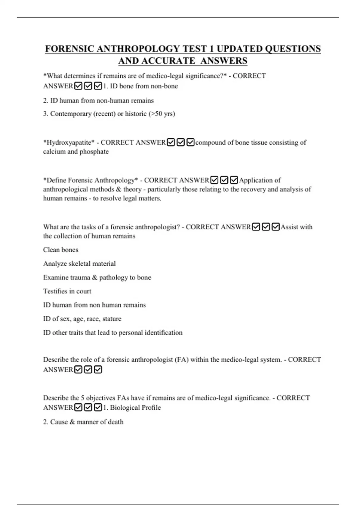 FORENSIC ANTHROPOLOGY TEST 1 UPDATED QUESTIONS AND ACCURATE ANSWERS ...
