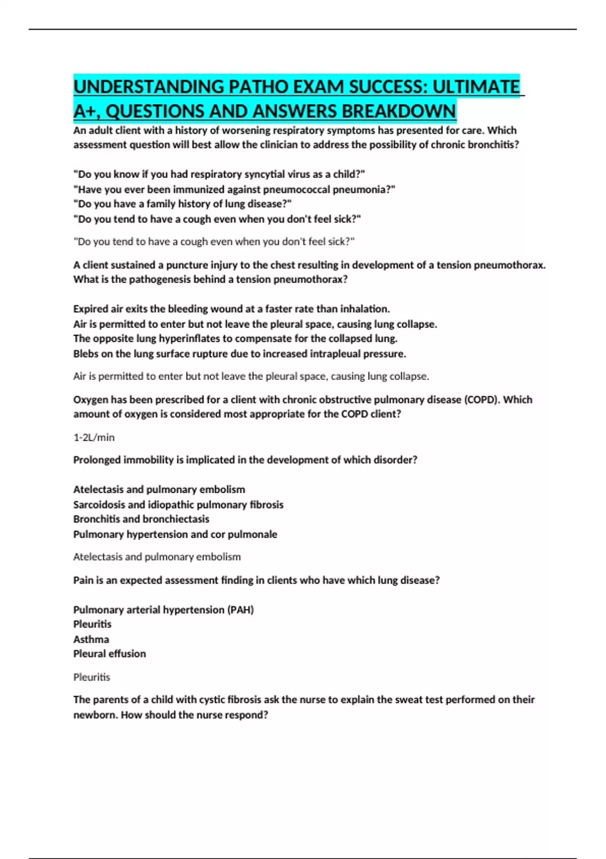 UNDERSTANDING PATHO EXAM SUCCESS: ULTIMATE A+, QUESTIONS AND ANSWERS ...