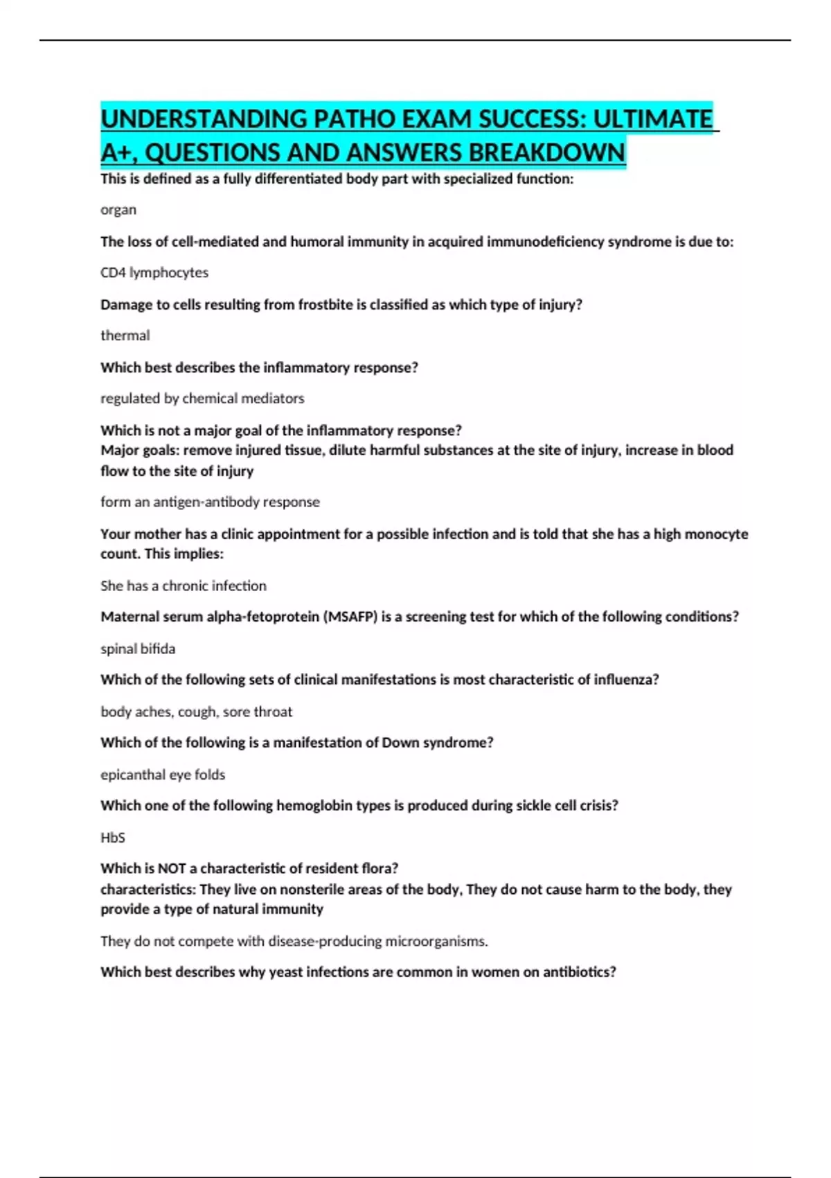 UNDERSTANDING PATHO EXAM SUCCESS: ULTIMATE A+, QUESTIONS AND ANSWERS ...