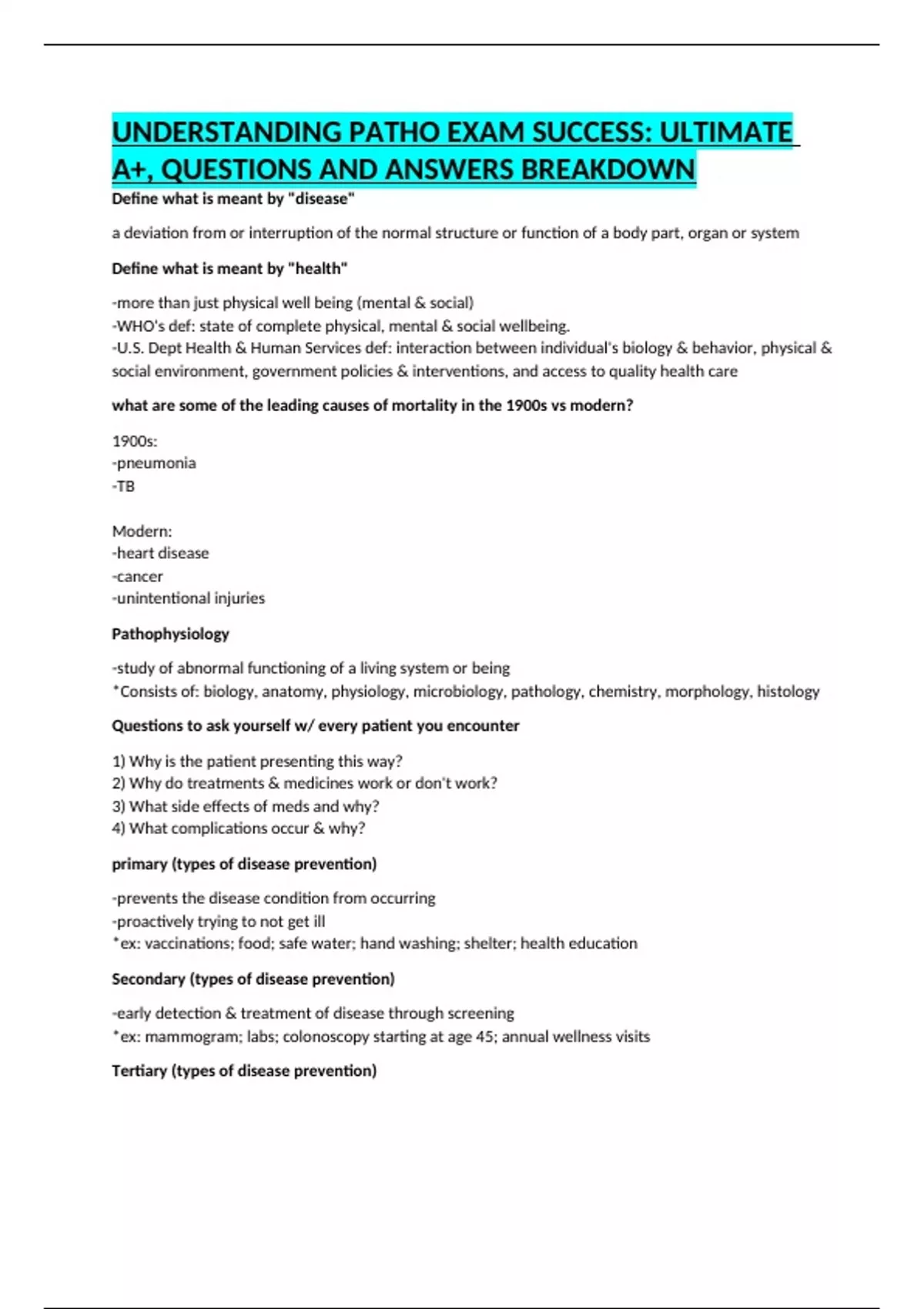 UNDERSTANDING PATHO EXAM SUCCESS: ULTIMATE A+, QUESTIONS AND ANSWERS ...