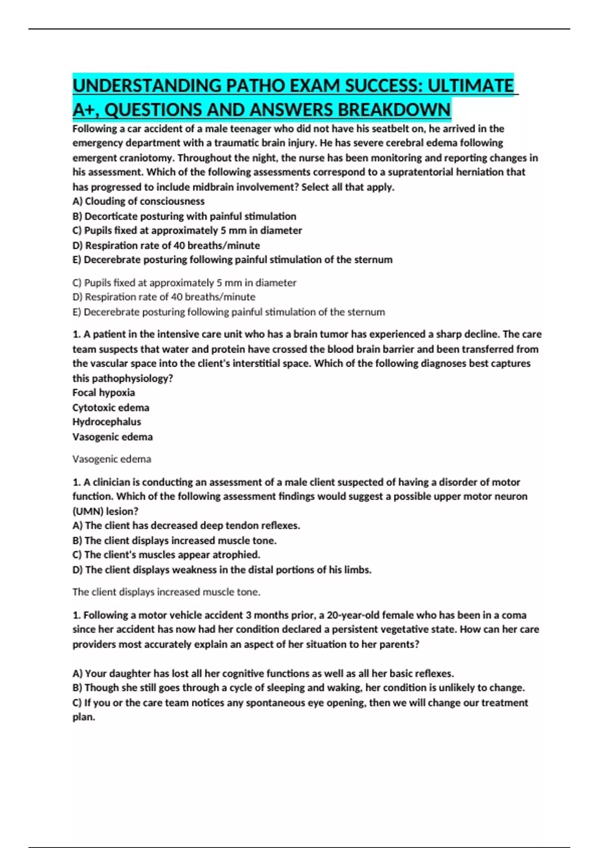 UNDERSTANDING PATHO EXAM SUCCESS: ULTIMATE A+, QUESTIONS AND ANSWERS ...