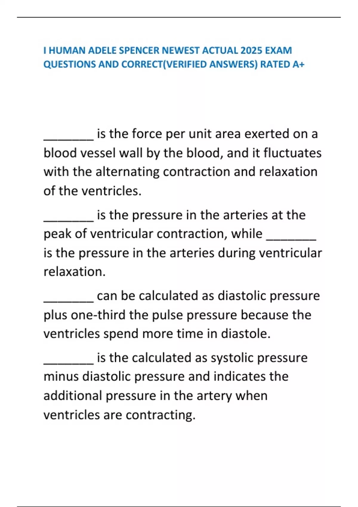 I HUMAN ADELE SPENCER NEWEST ACTUAL 2025 EXAM QUESTIONS AND CORRECT ...