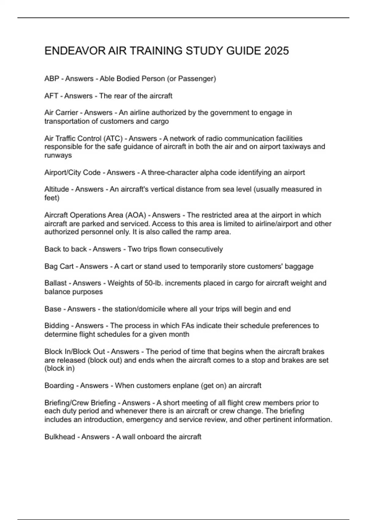ENDEAVOR AIR TRAINING STUDY GUIDE 2025 - ENDEAVOR AIR - Stuvia US