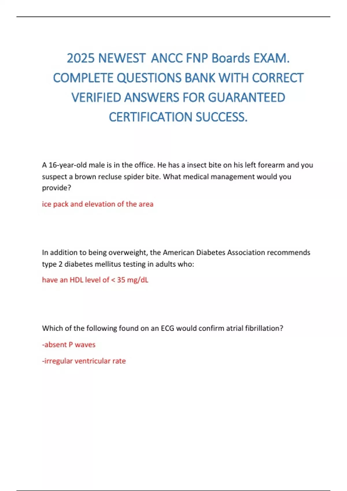 2025 NEWEST ANCC FNP Boards EXAM. COMPLETE QUESTIONS BANK WITH CORRECT ...