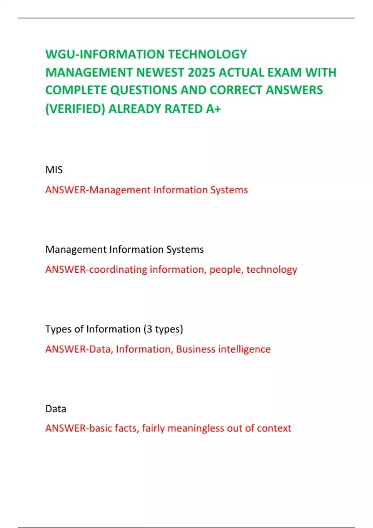 WGU-INFORMATION TECHNOLOGY MANAGEMENT NEWEST 2025 ACTUAL EXAM WITH ...
